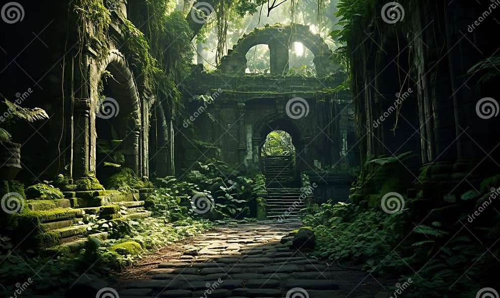 Ancient Building Rune in the Forest Ai Generative Stock Illustration ...