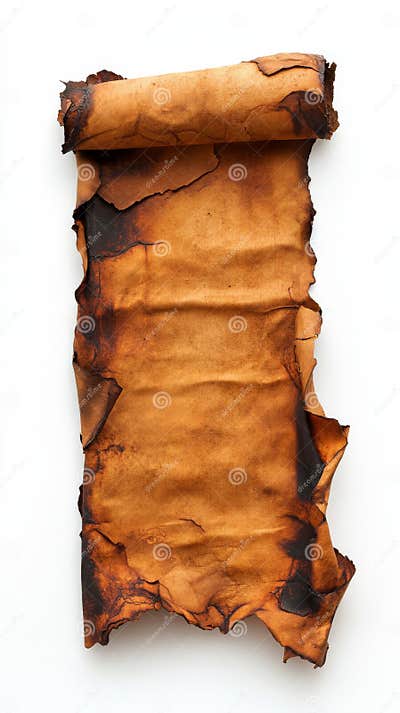 Ancient Burnt Parchment Scroll on White Background, Vintage Document ...