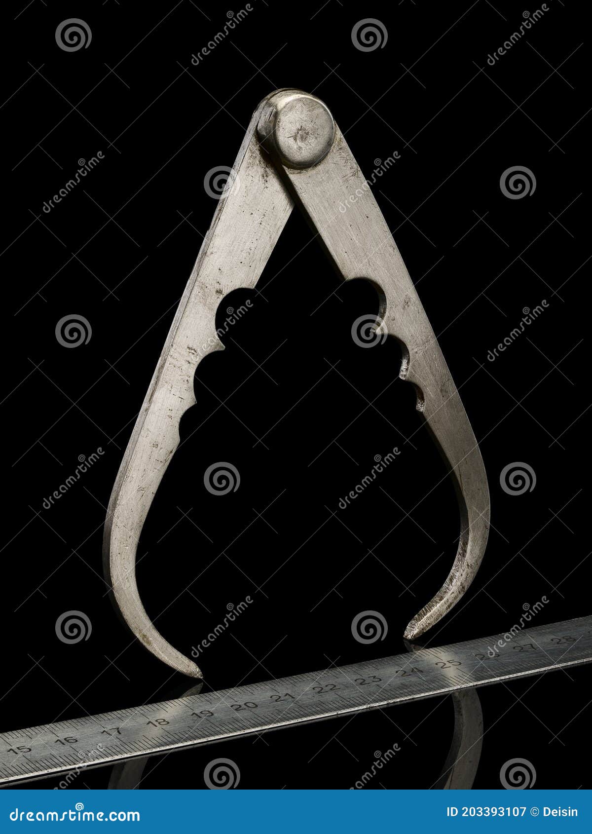 Ancient Calipers and Measuring Ruler Close-up Stock Image - Image of ...