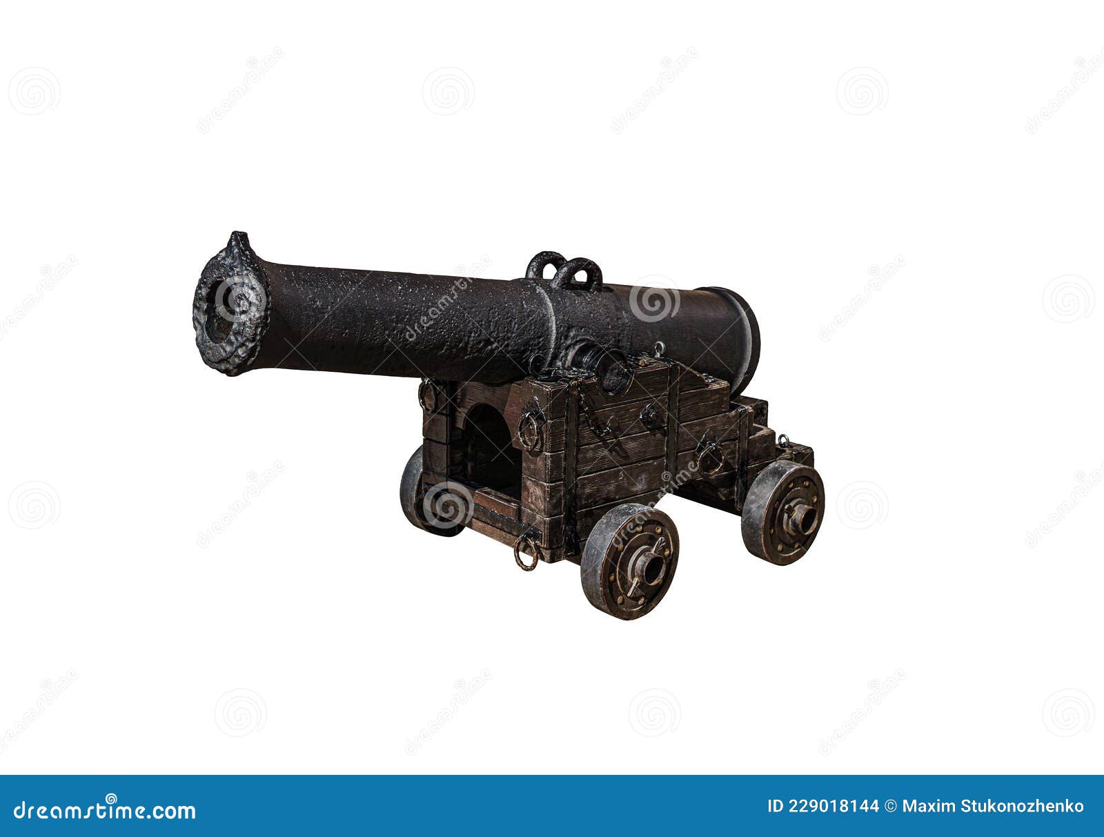 Ancient Cannon on Wheels on White. an Ancient Artillery Piece that Was ...