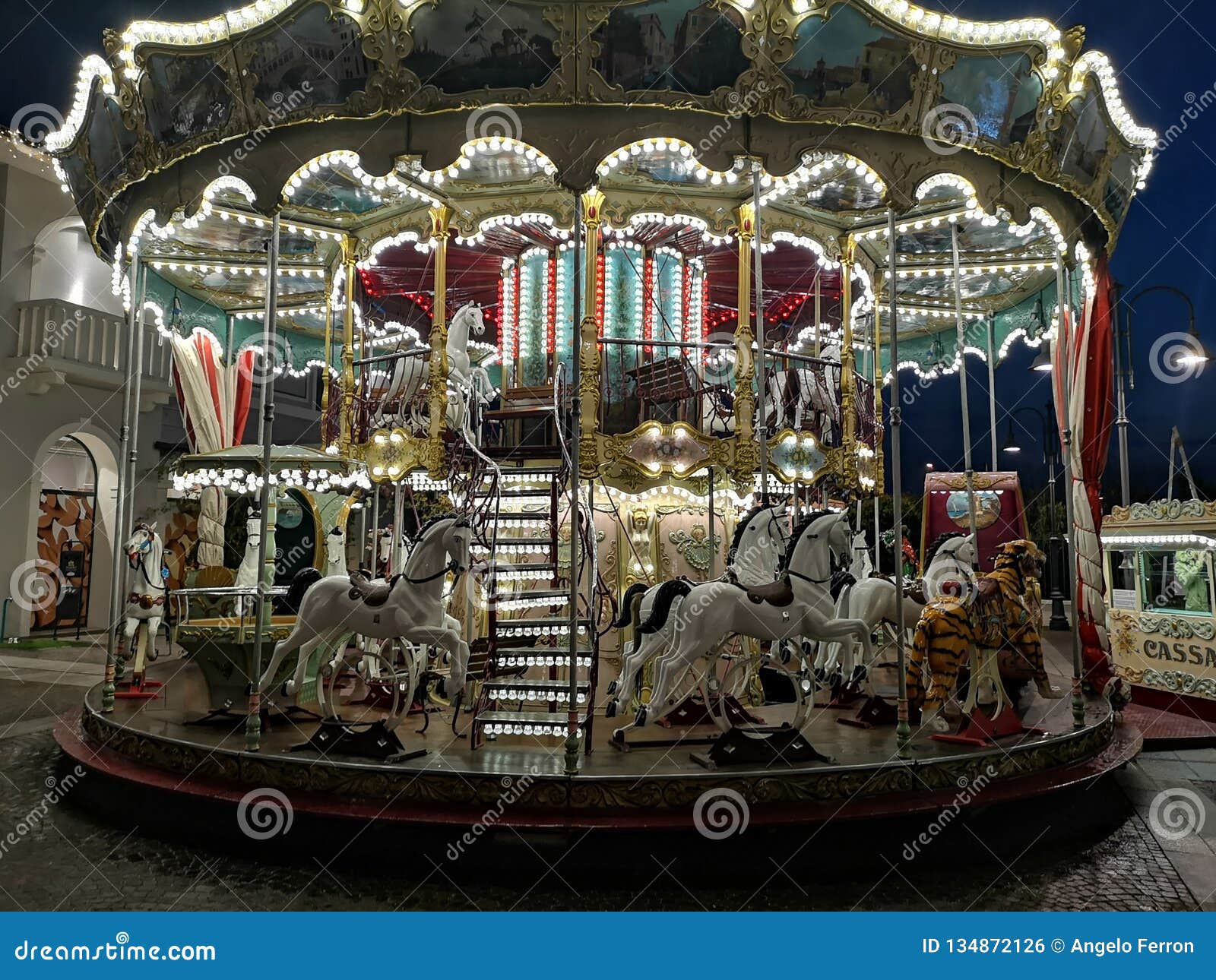 Ancient Carousel of Horses Amusement Park Stock Photo - Image of ...