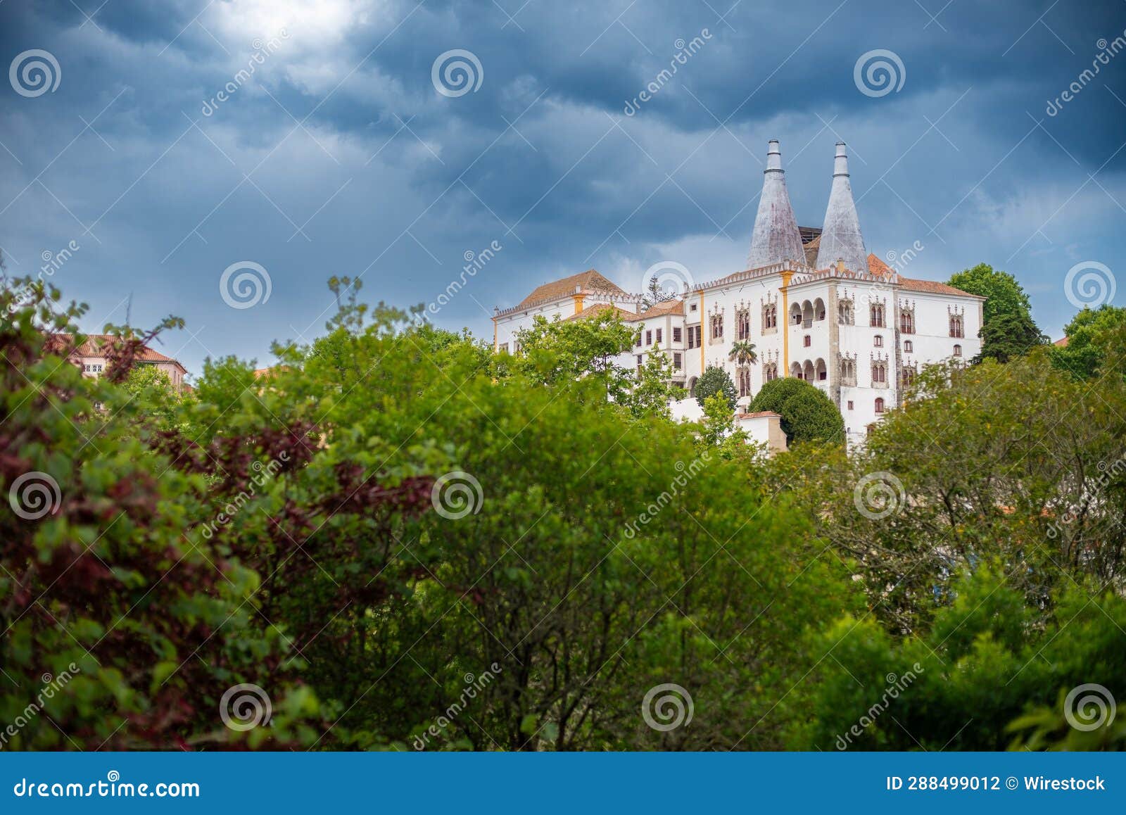 Ancient Castle Featuring Multiple Spires Atop a Rolling Hill, Providing ...