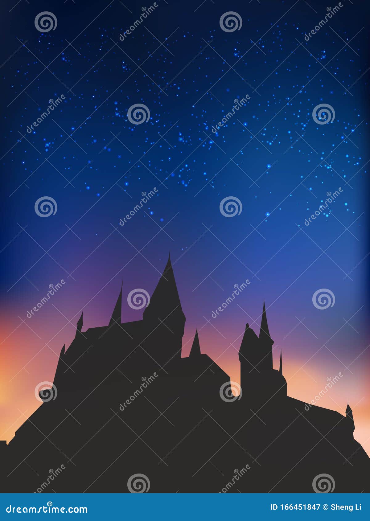 An Ancient Castle at Nightfall Stock Vector - Illustration of dusk ...