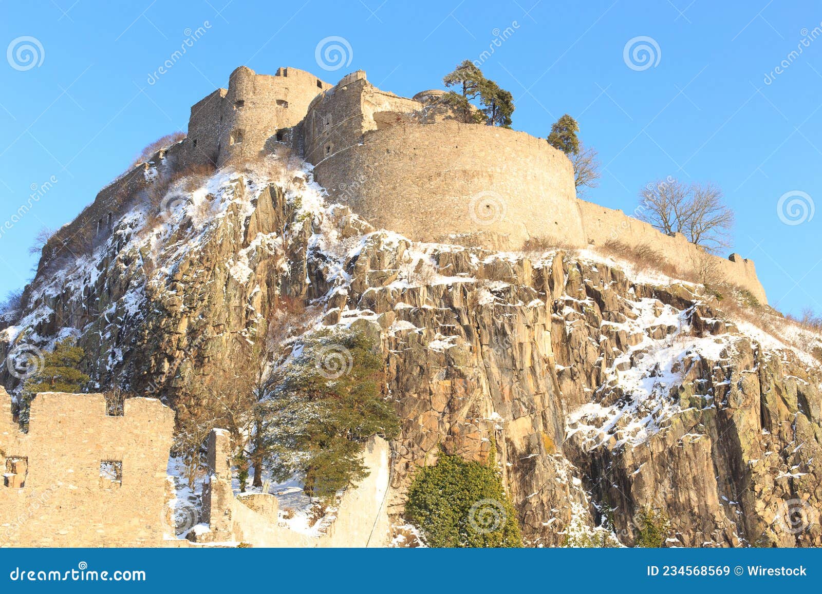 Ancient Castle on a Snowy Rock Stock Image - Image of ruin, fortress ...