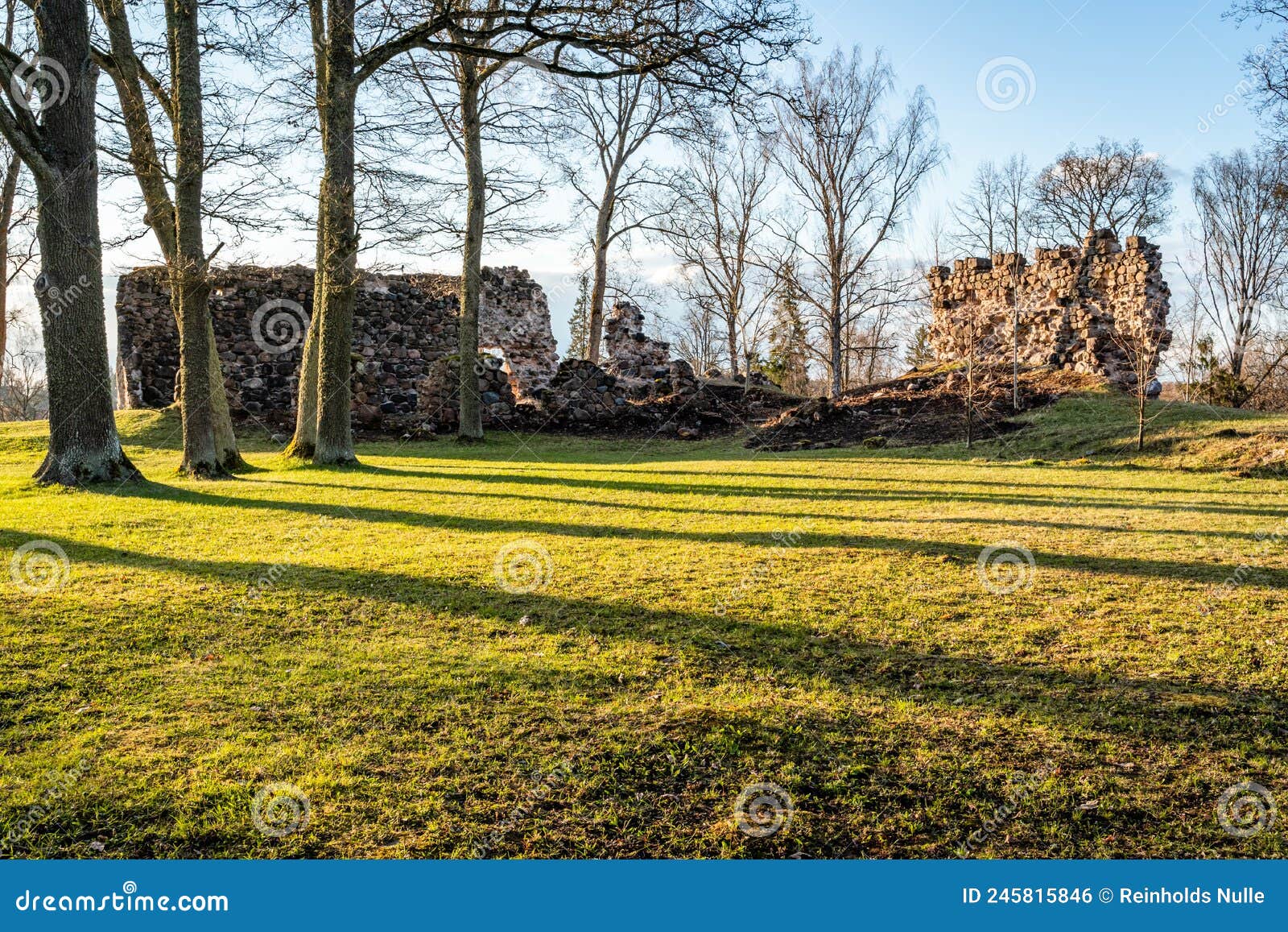 Ancient Castle Wall Ruins on Sunny Day with Green Grass Field Stock ...
