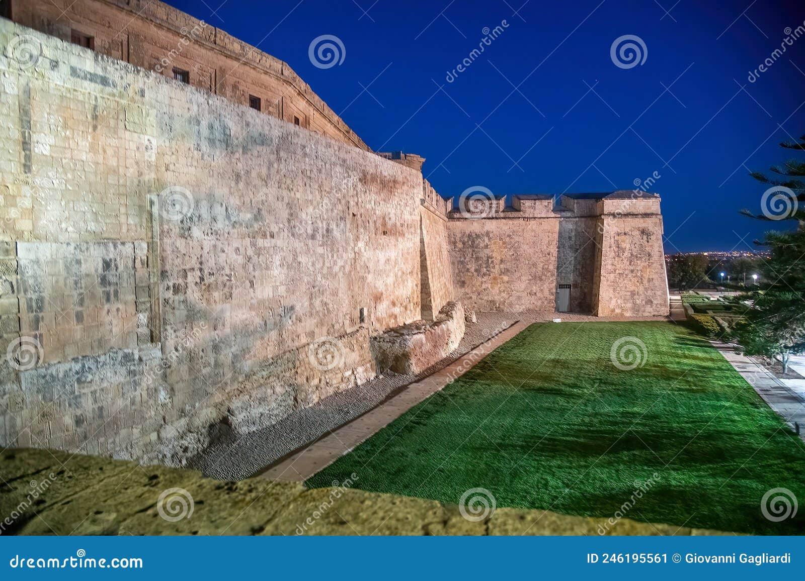 Ancient Castle Walls of La Valletta at Night, Malta Stock Image - Image ...
