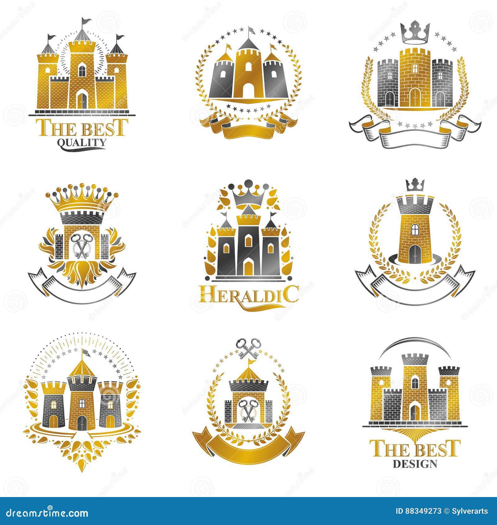 Ancient Castles Emblems Set. Heraldic Coat of Arms Decorative Lo Stock ...