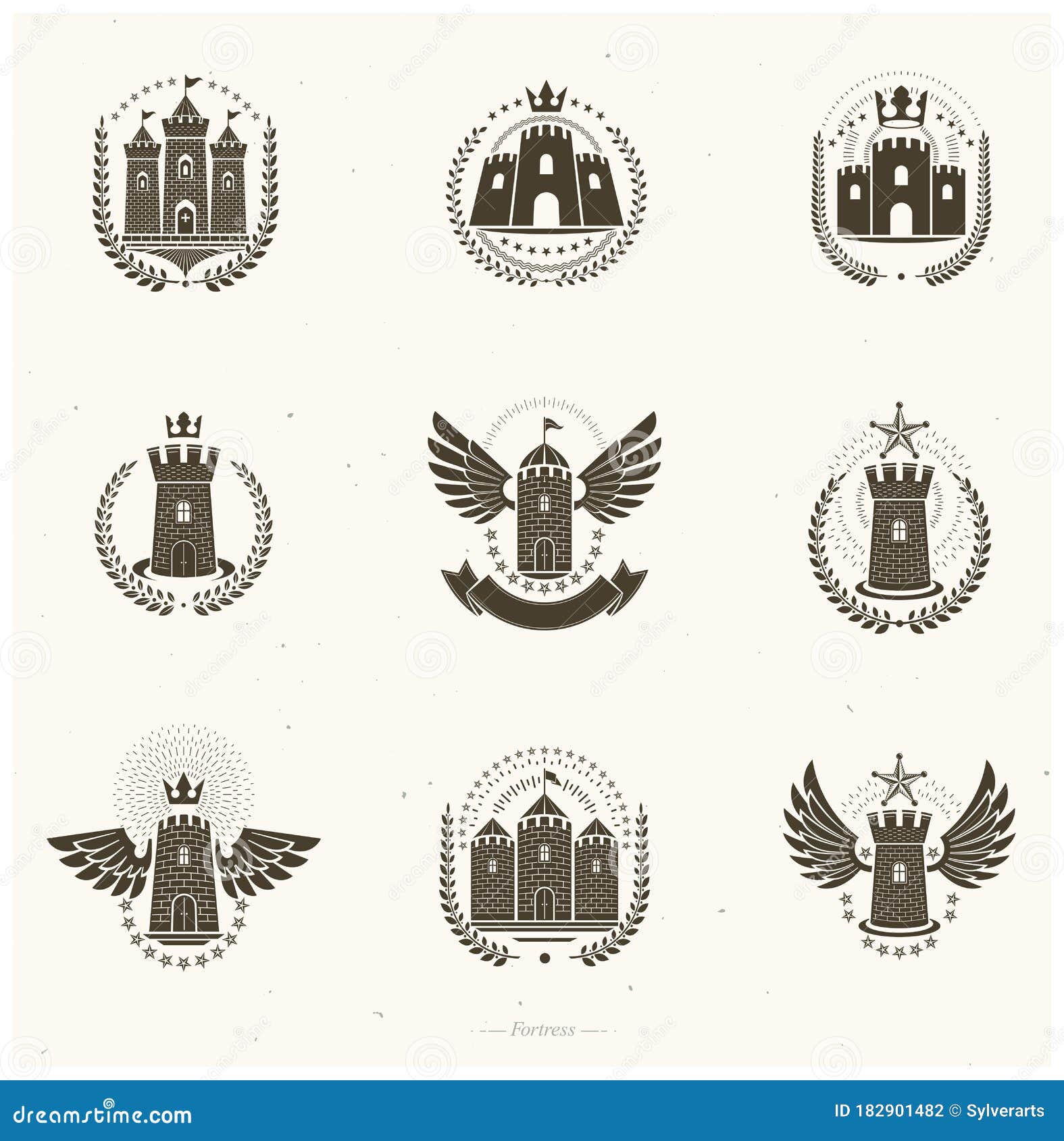 Ancient Castles Emblems Set. Heraldic Coat of Arms Decorative Logos ...