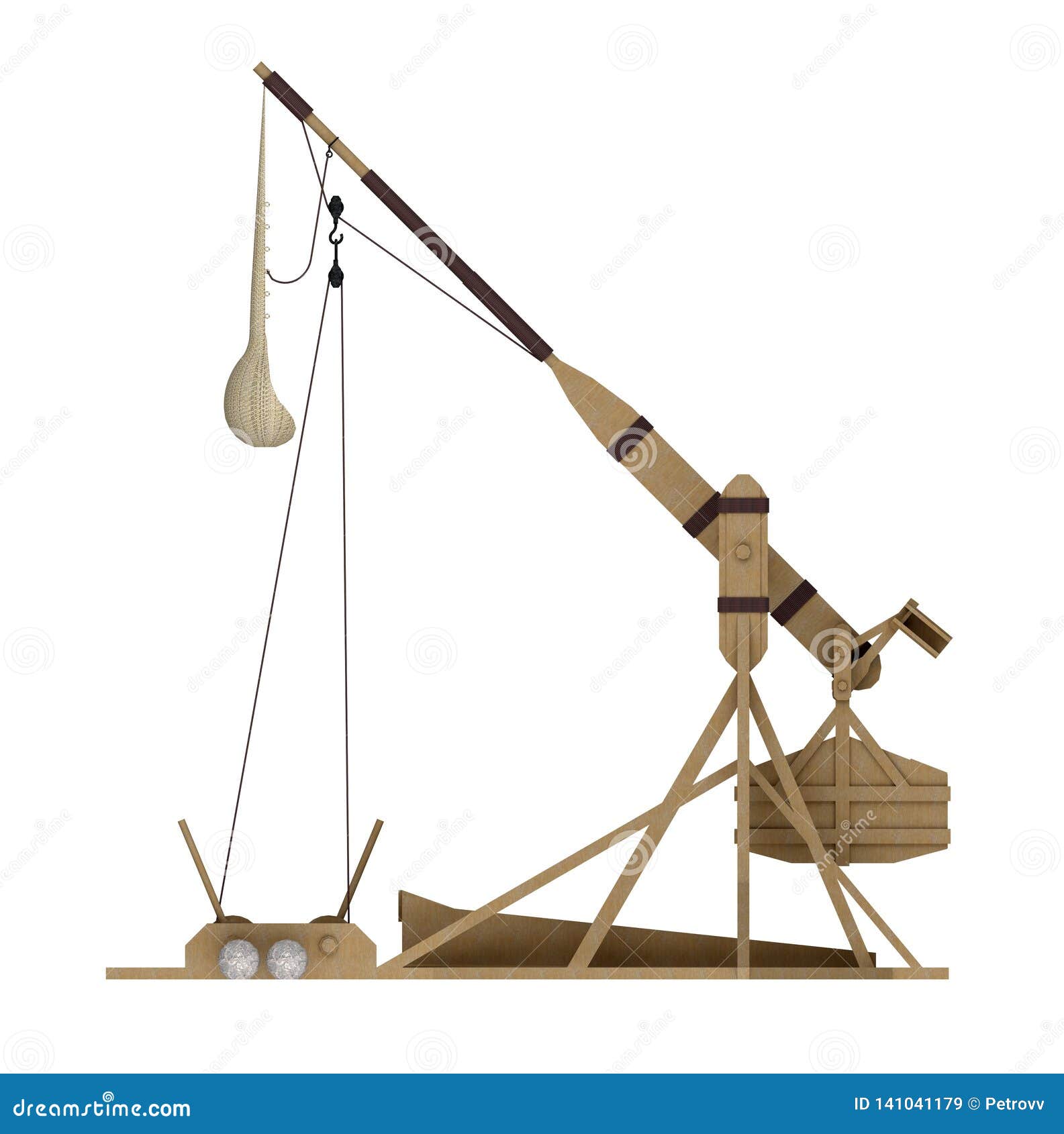 Ancient Catapult Side View Isolated on White Stock Illustration ...