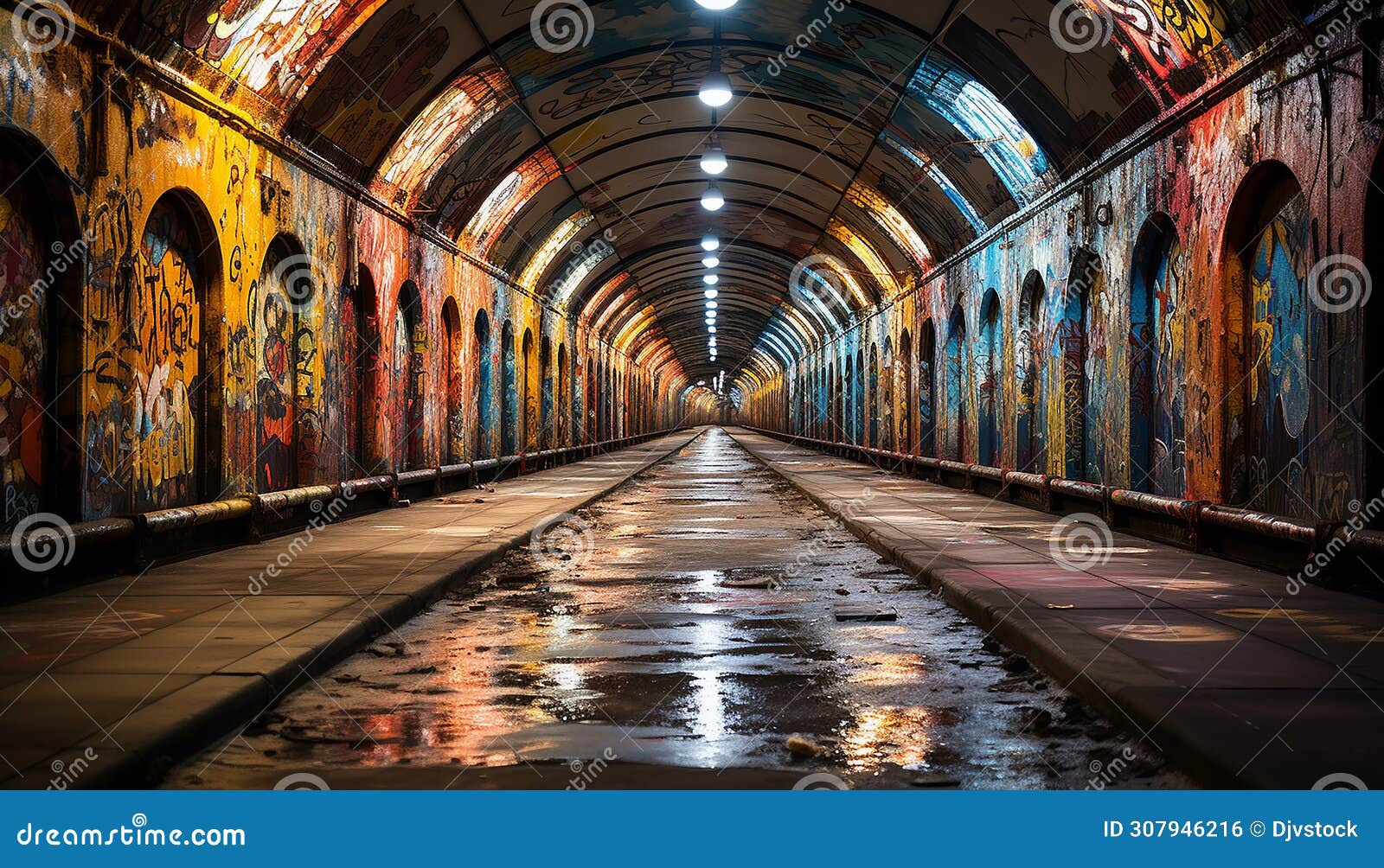 Ancient Cathedral, Illuminated Arches, Underground Corridor, Vanishing ...