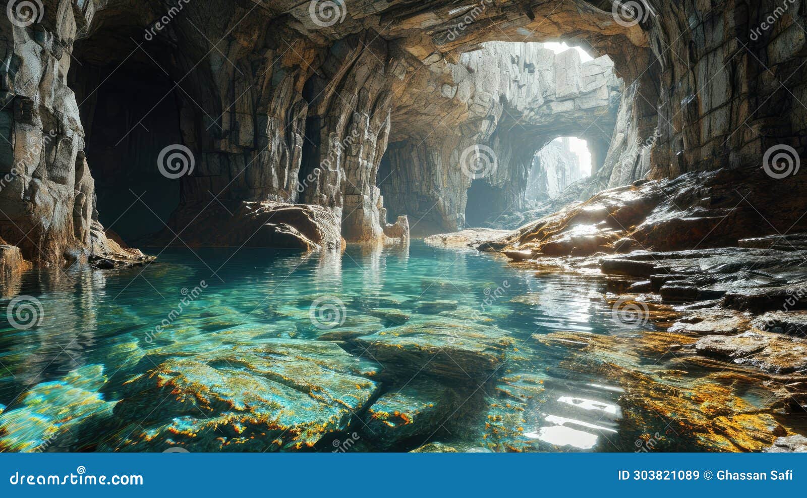 An Ancient Cave with Clear Water Stock Illustration - Illustration of ...
