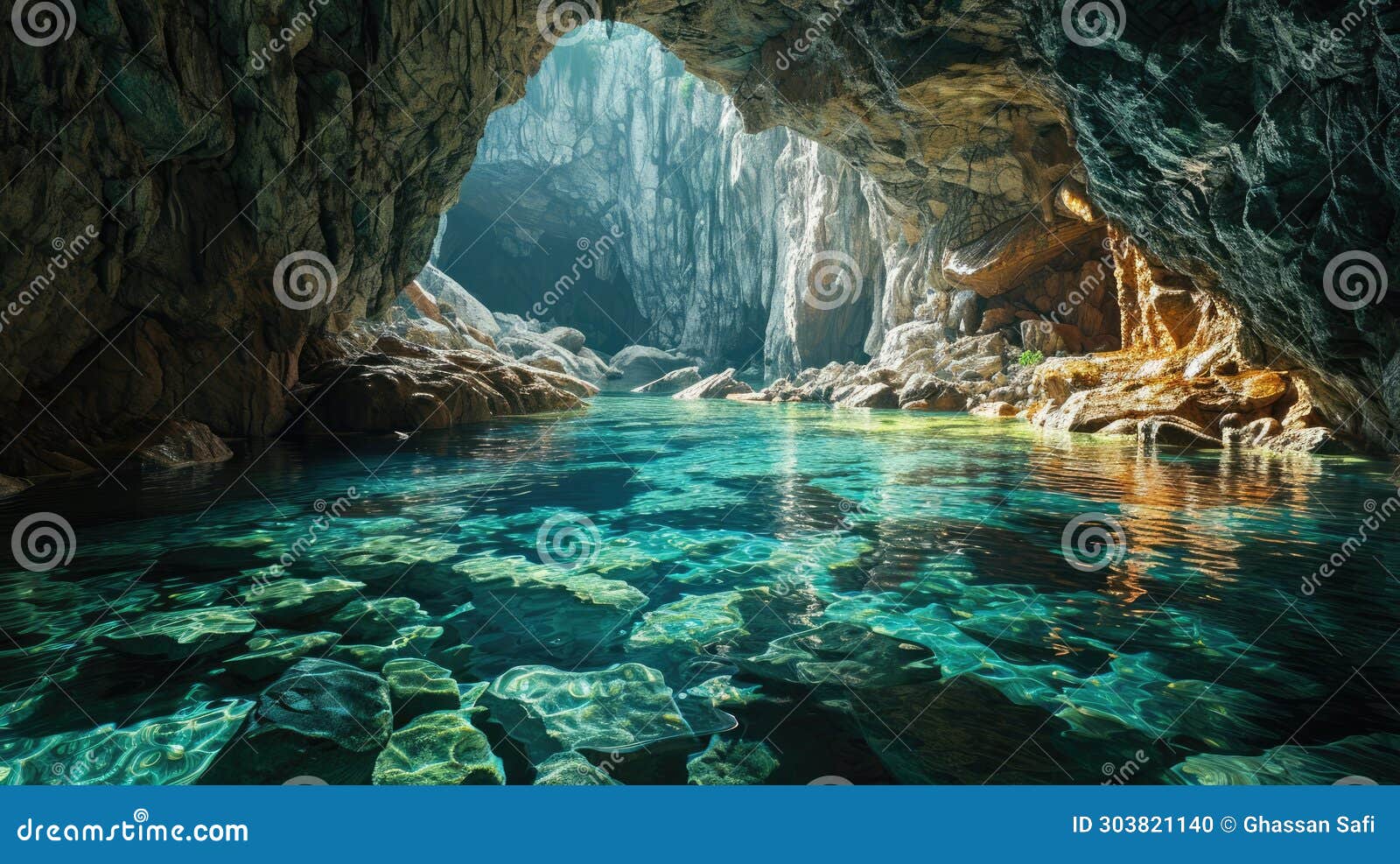 An Ancient Cave with Clear Water Stock Illustration - Illustration of ...