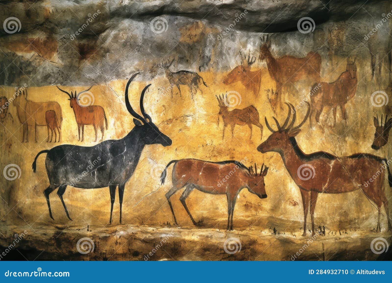Ancient Cave Paintings Depicting Mystical Animals Stock Photo - Image ...