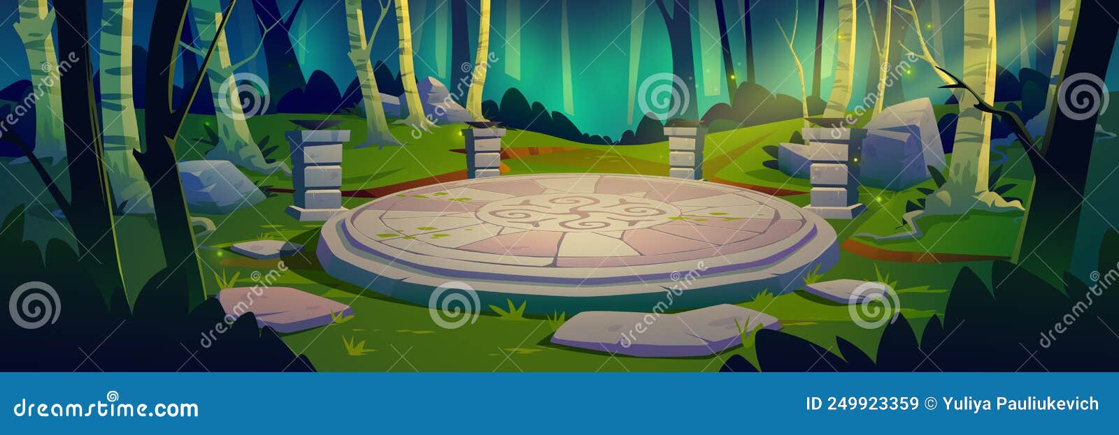 Ancient Celtic Stone Platform in Green Forest Stock Vector ...