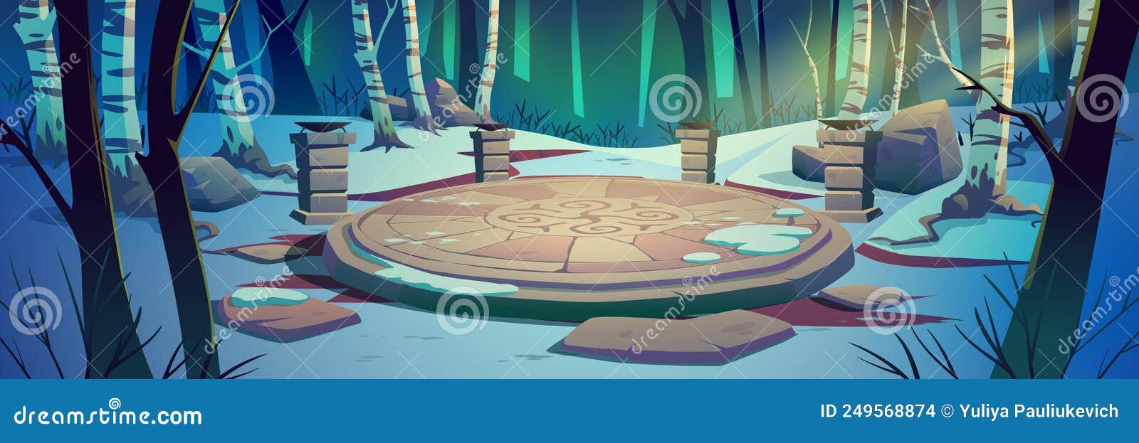 Ancient Celtic Stone Platform in Winter Forest Stock Vector ...