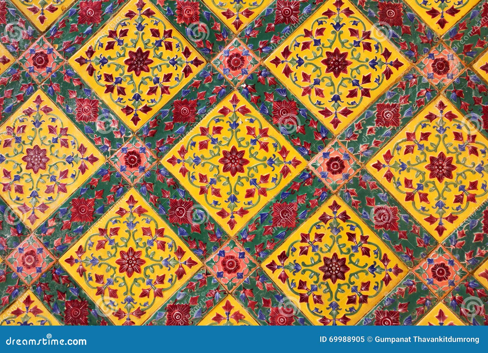 Ancient Ceramic Tile Decorated with Thai Art, Background and Texture ...