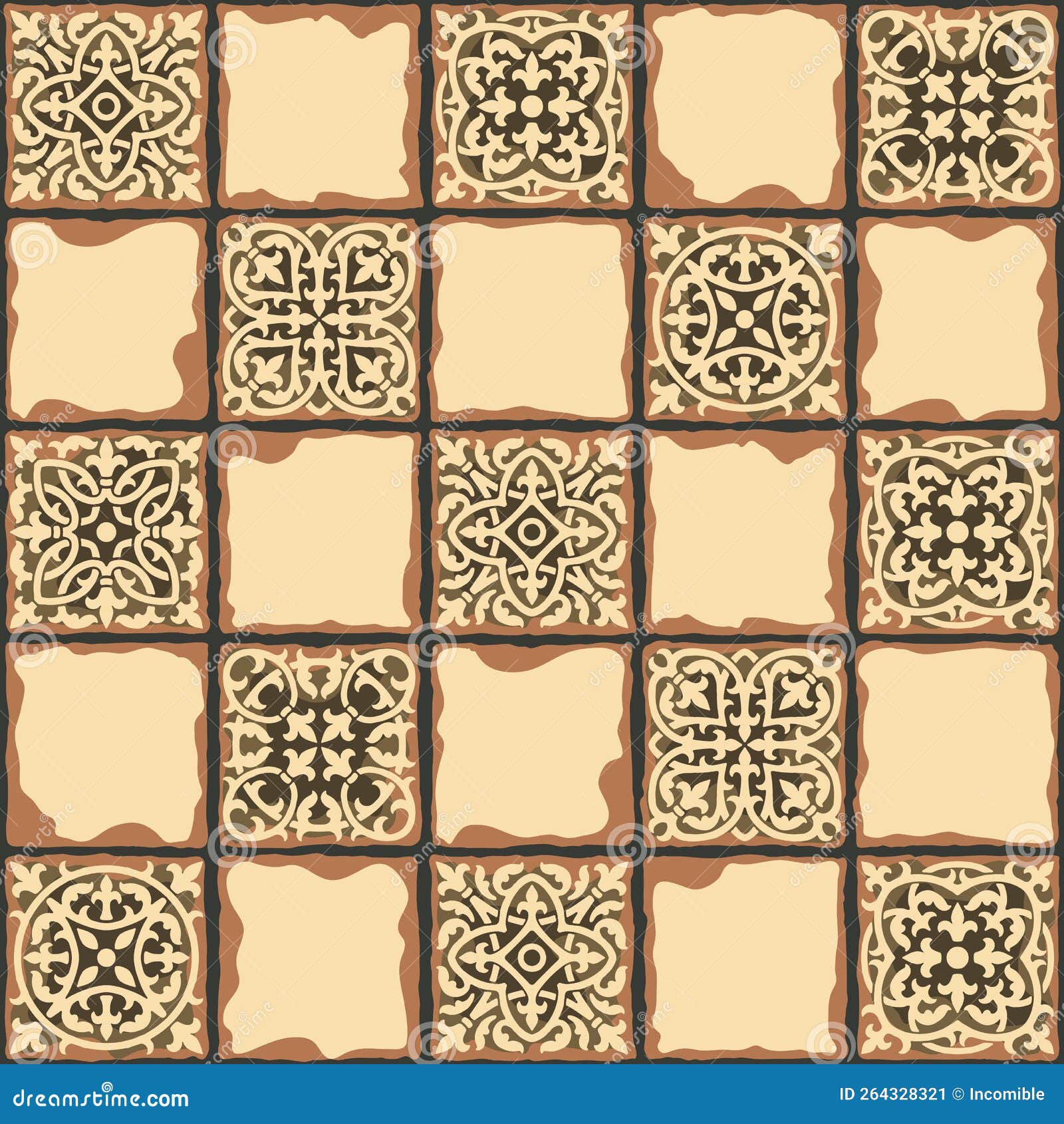 Ancient Ceramic Tile Seamless Pattern. Wall or Floor Texture. Decorative Antique Stone Ornament ...