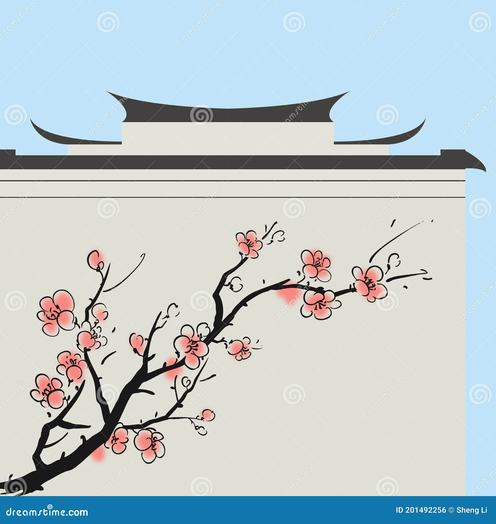 The Ancient Chinese Building with the Wintersweet Painting Decorated ...
