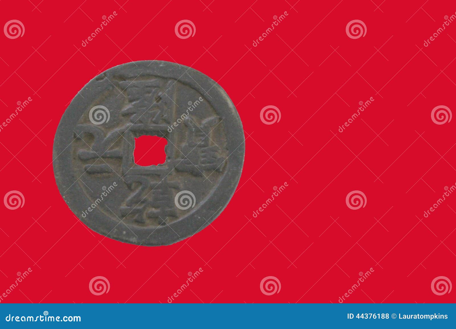 Ancient Chinese Coin with Red Background Stock Photo - Image of metal ...