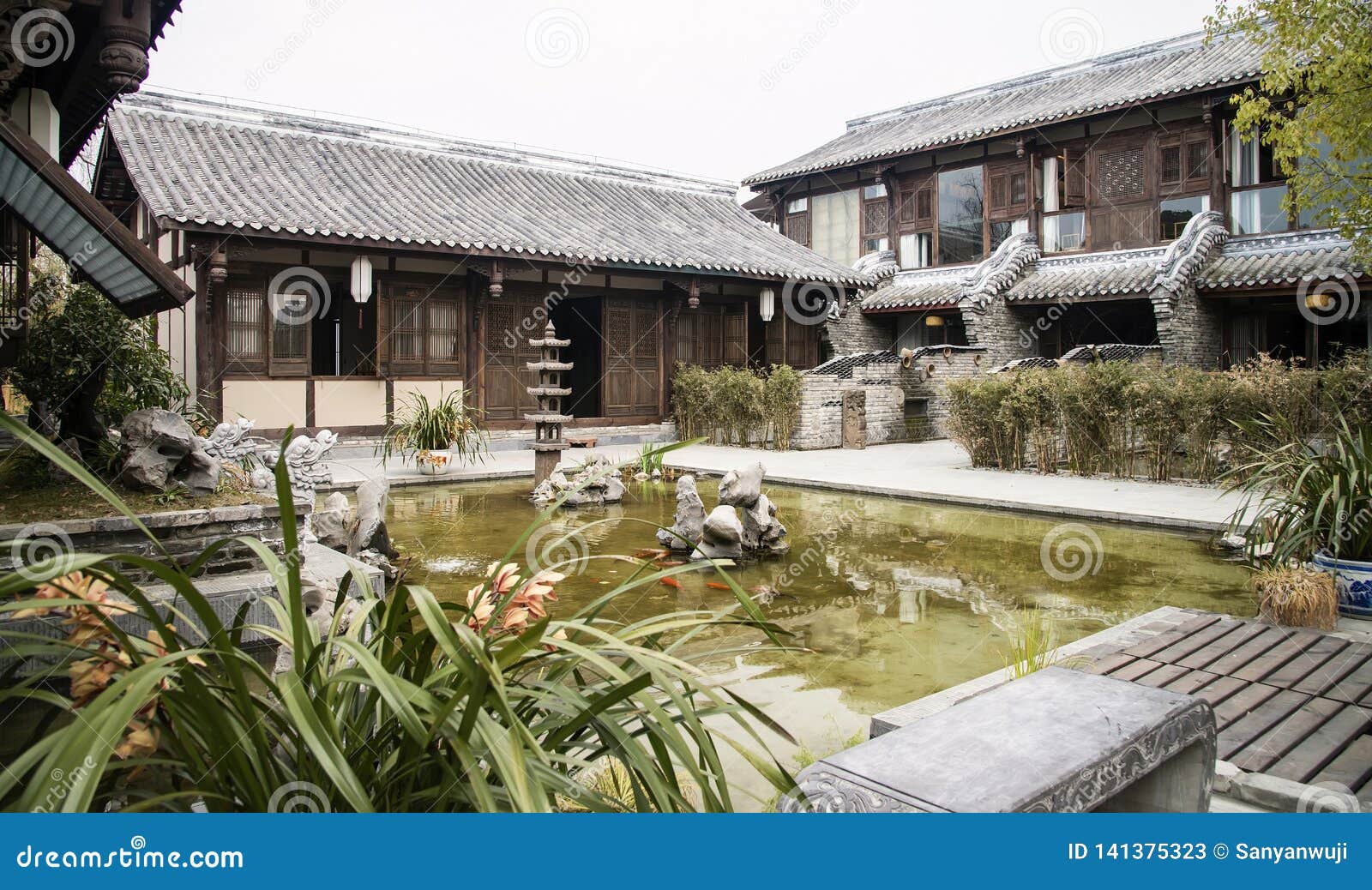 Ancient Chinese courtyard stock image. Image of history - 141375323