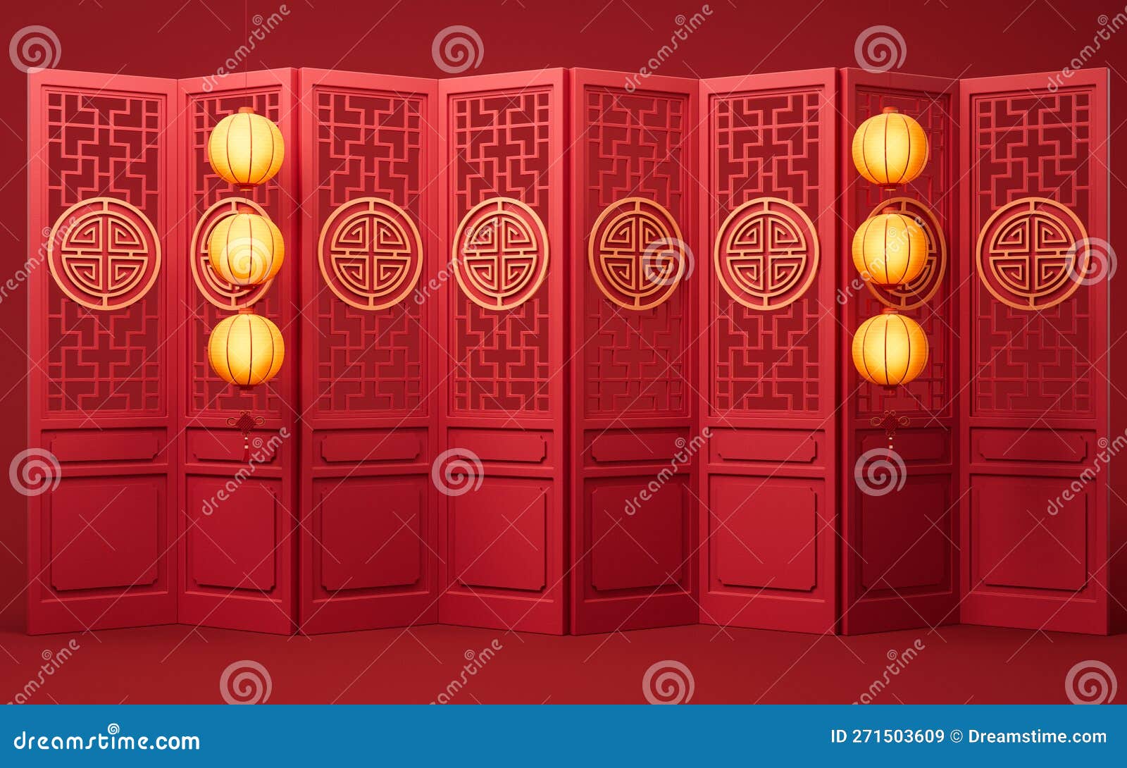 Ancient Chinese Door with Glow Lanterns, 3d Rendering Stock ...