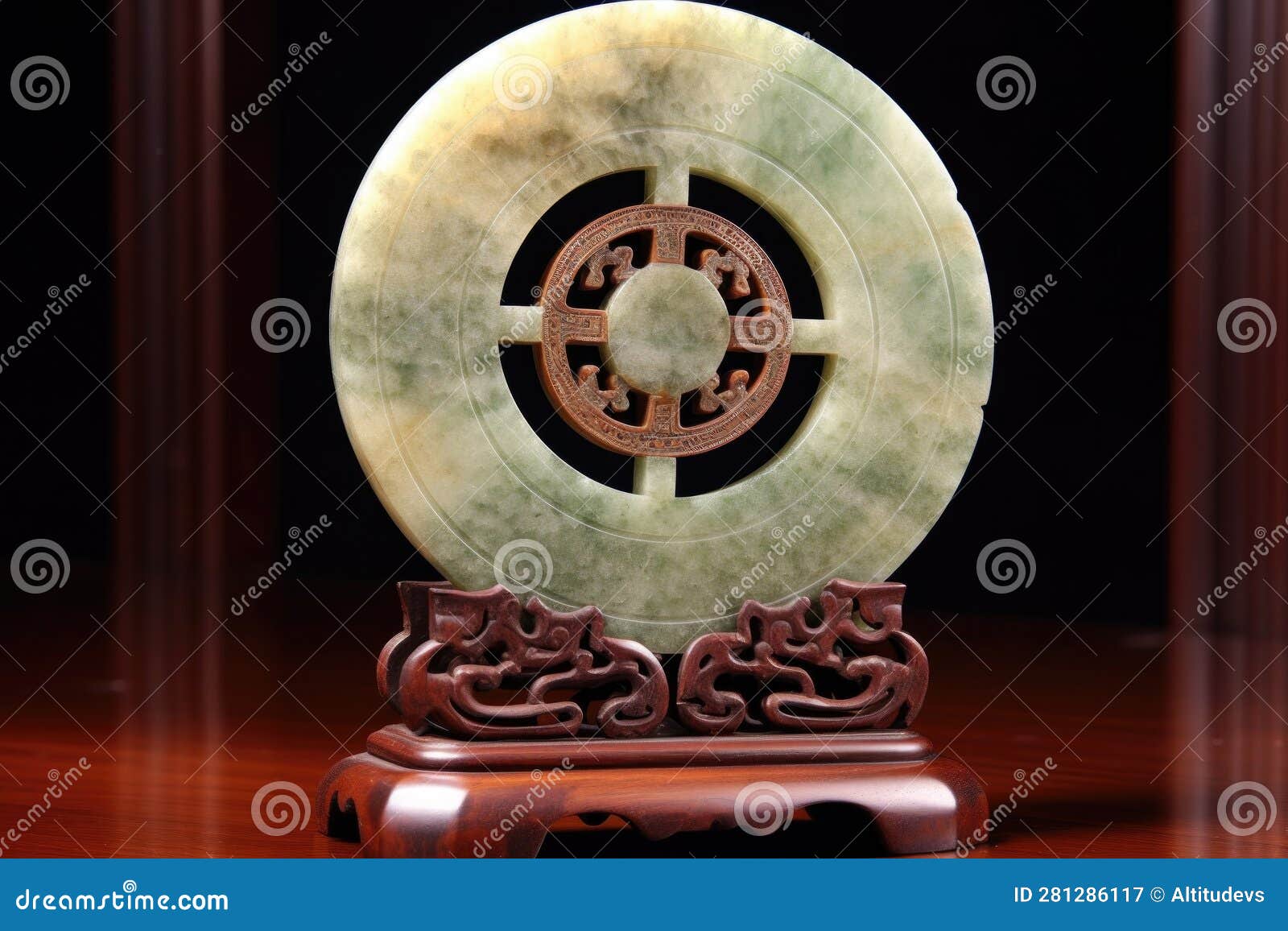 Ancient Chinese Jade Bi Disc on Display Stand Stock Illustration ...