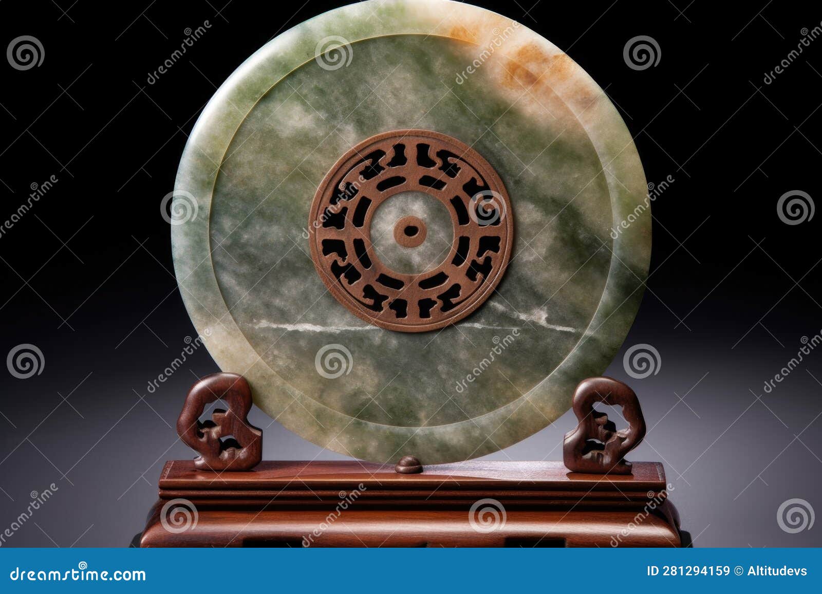 Ancient Chinese Jade Bi Disc on Display Stand Stock Illustration ...