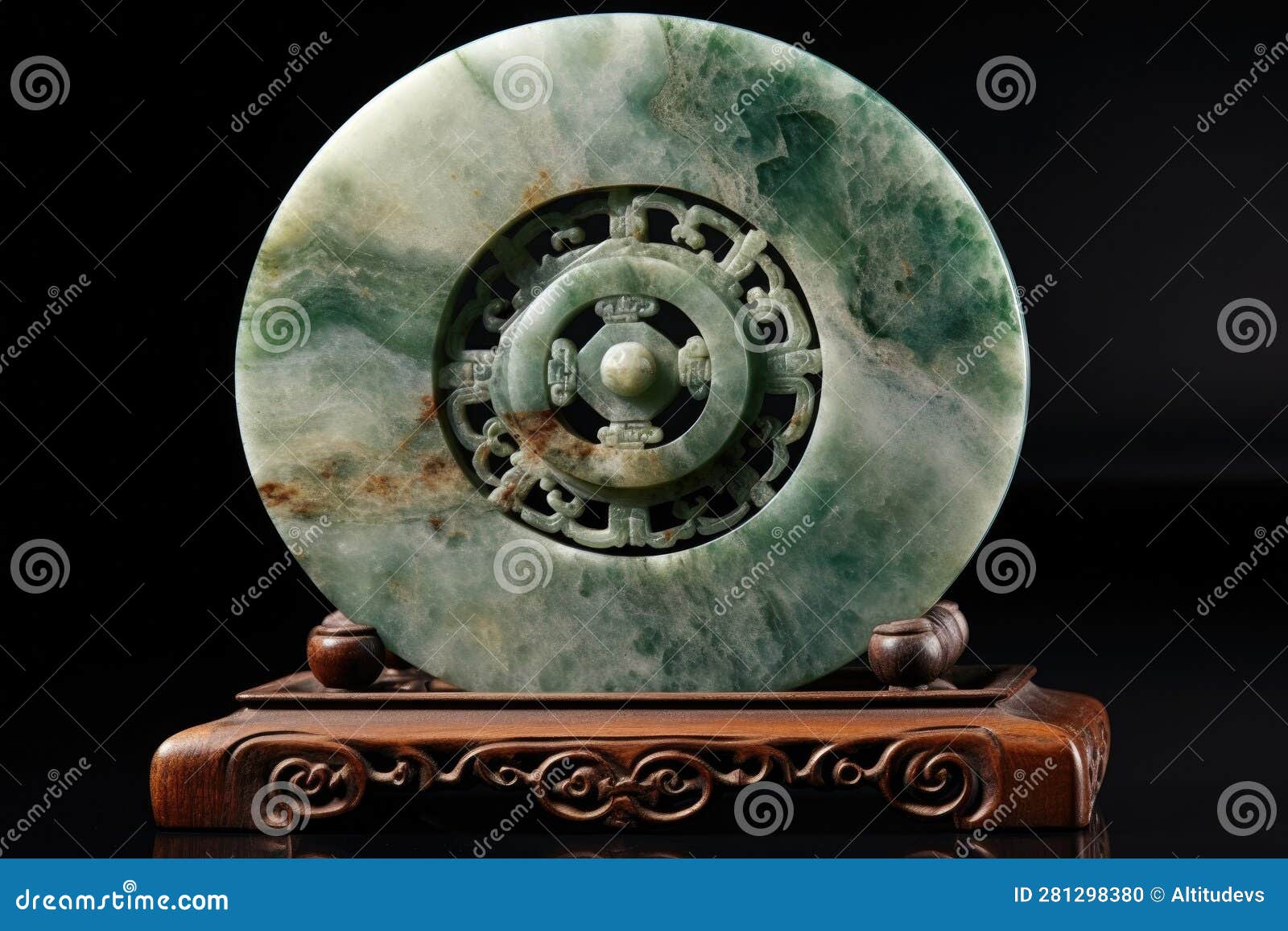 Ancient Chinese Jade Bi Disk Displayed on Table Stock Illustration ...