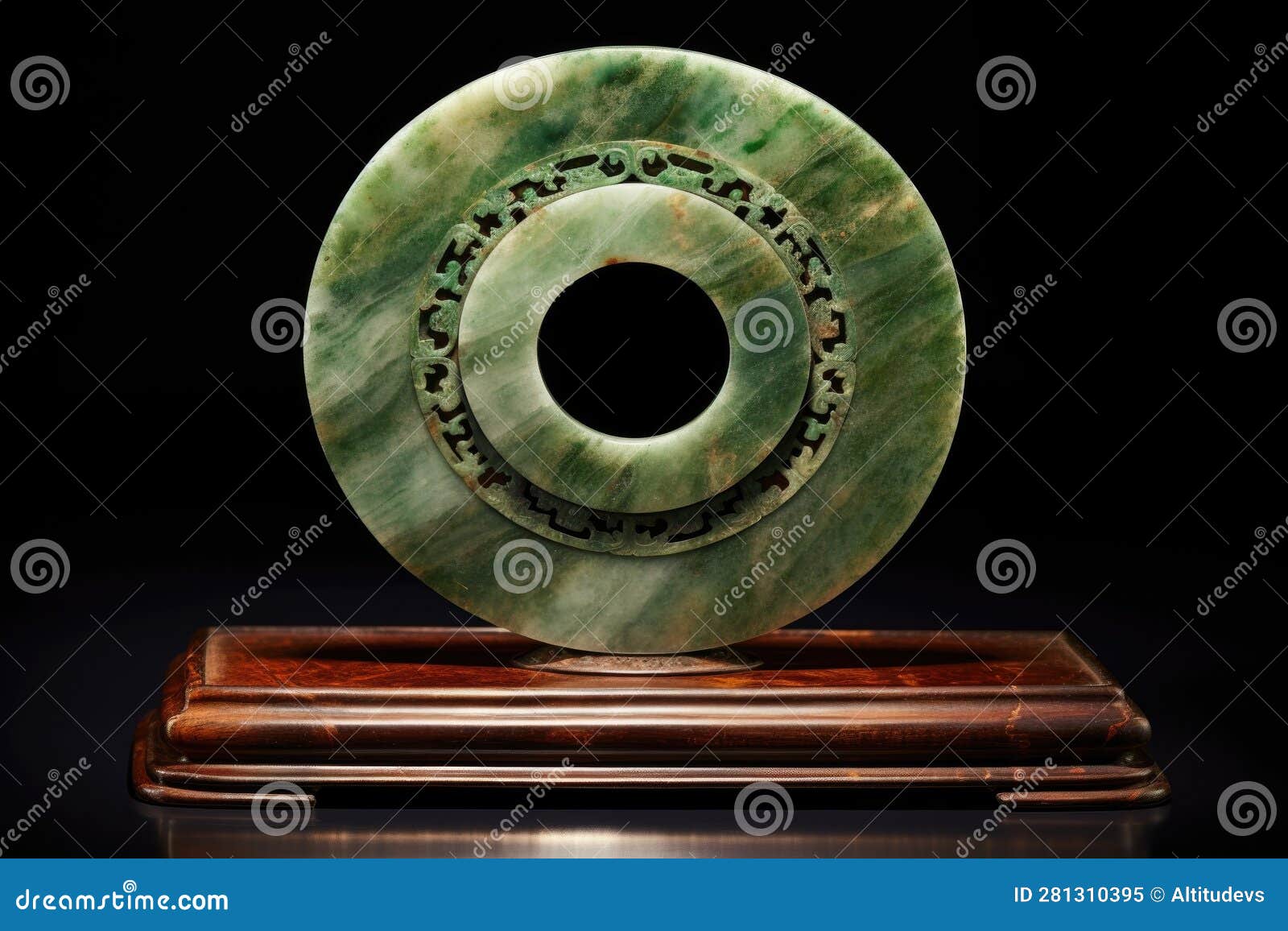Ancient Chinese Jade Bi Disk Displayed on Table Stock Illustration ...