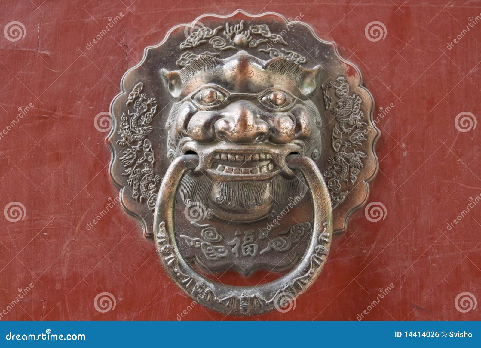 Ancient Chinese Metal Door Knob Stock Photo - Image of face, design ...