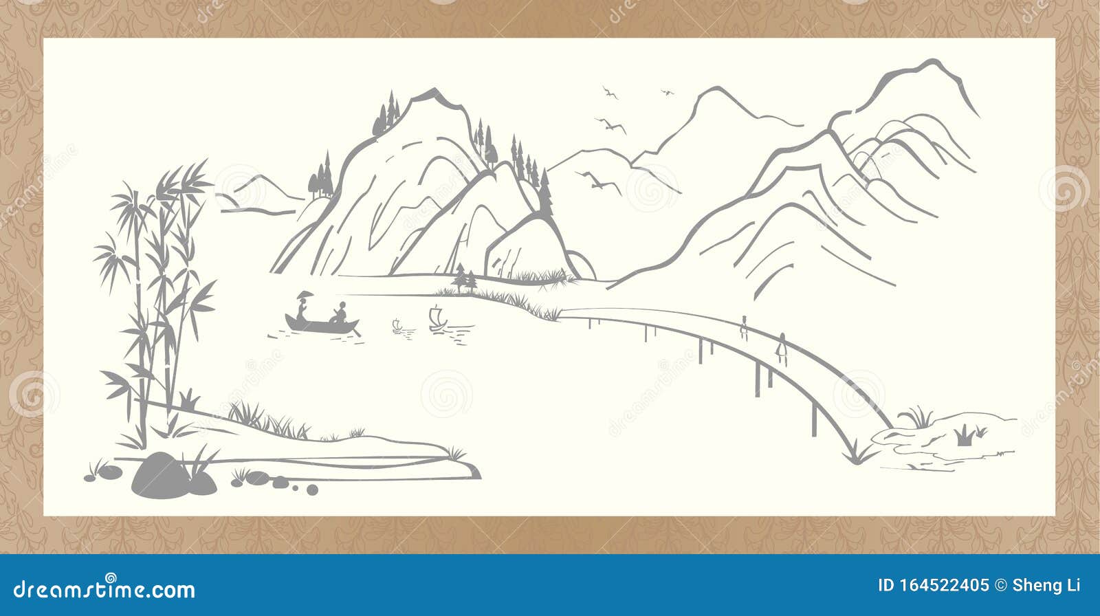 An Ancient Chinese Painting, Scroll Stock Vector - Illustration of ...