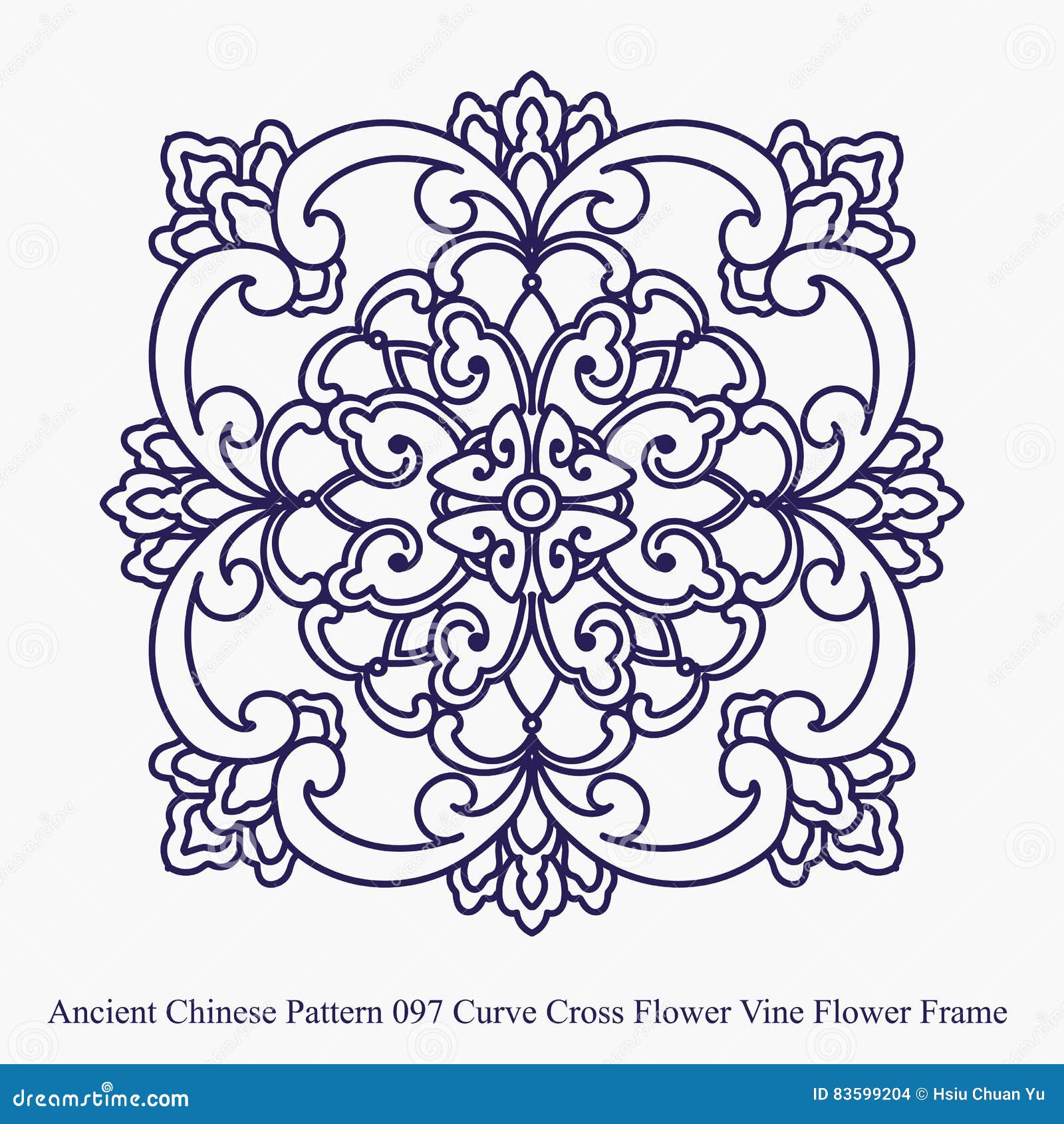 Ancient Chinese Pattern of Curve Cross Flower Vine Frame Stock Vector ...