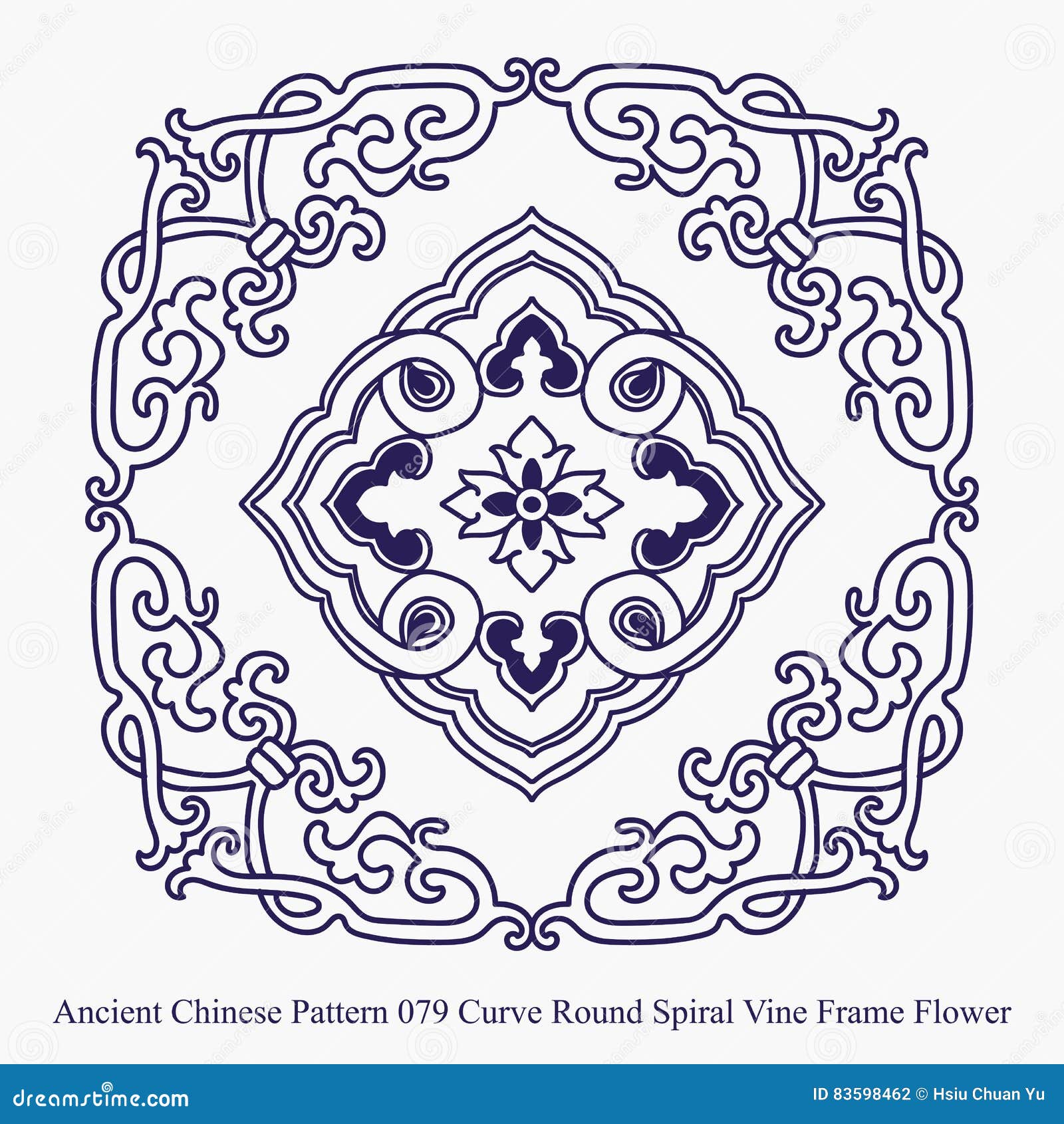 Ancient Chinese Pattern of Curve Round Spiral Vine Frame Flower Stock ...