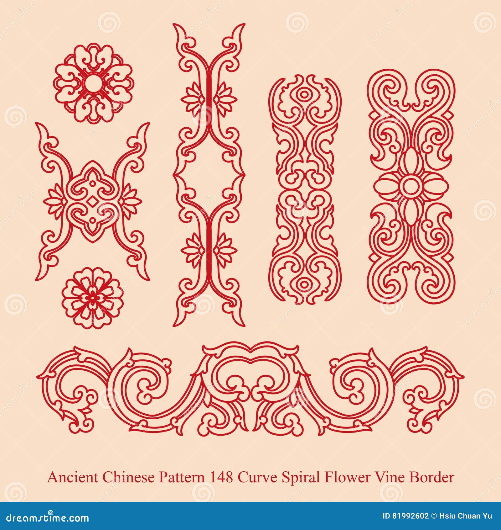 Ancient Chinese Pattern_148 Curve Spiral Flower Vine Border Stock ...