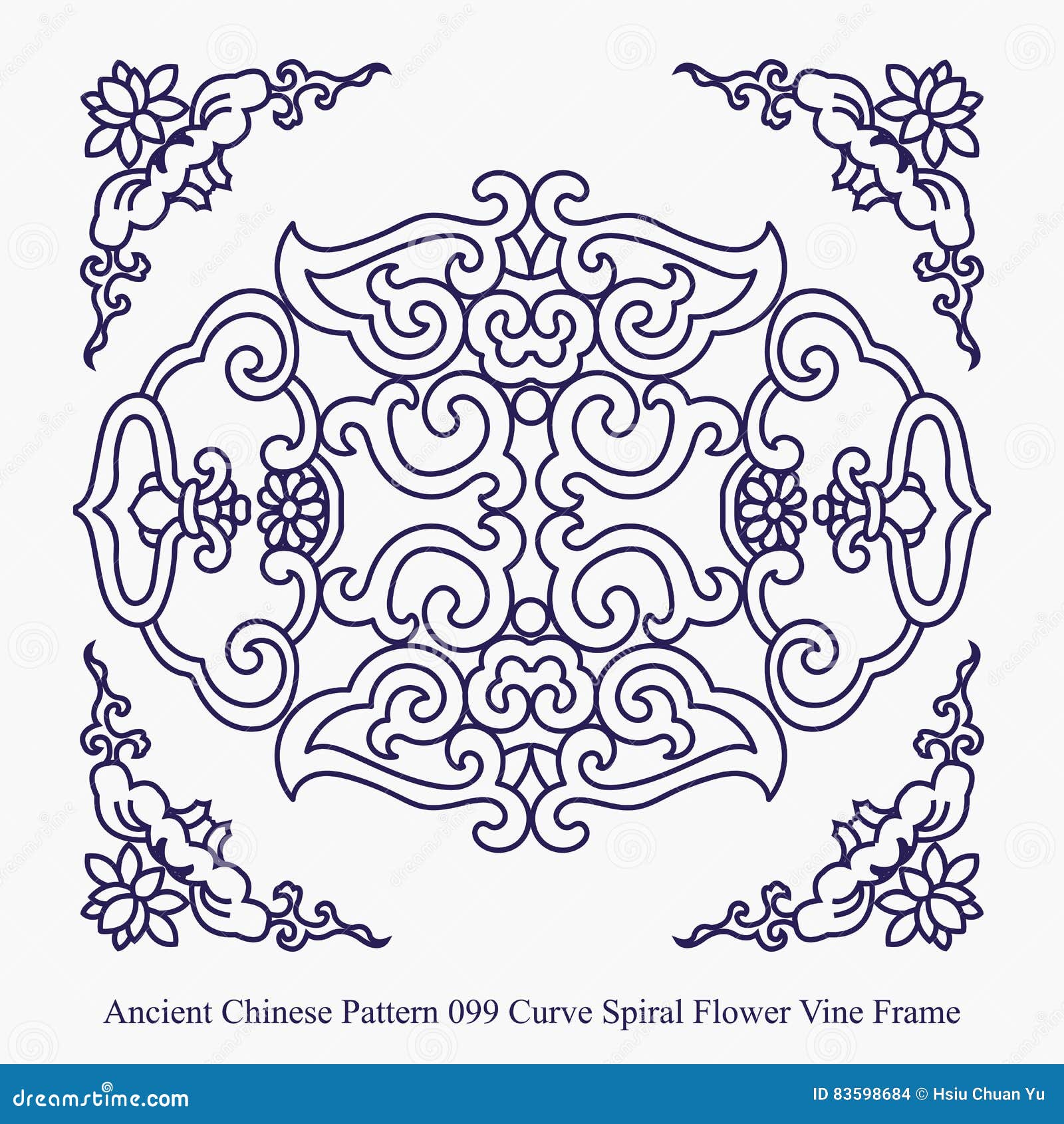 Ancient Chinese Pattern of Curve Spiral Flower Vine Frame Stock Vector ...