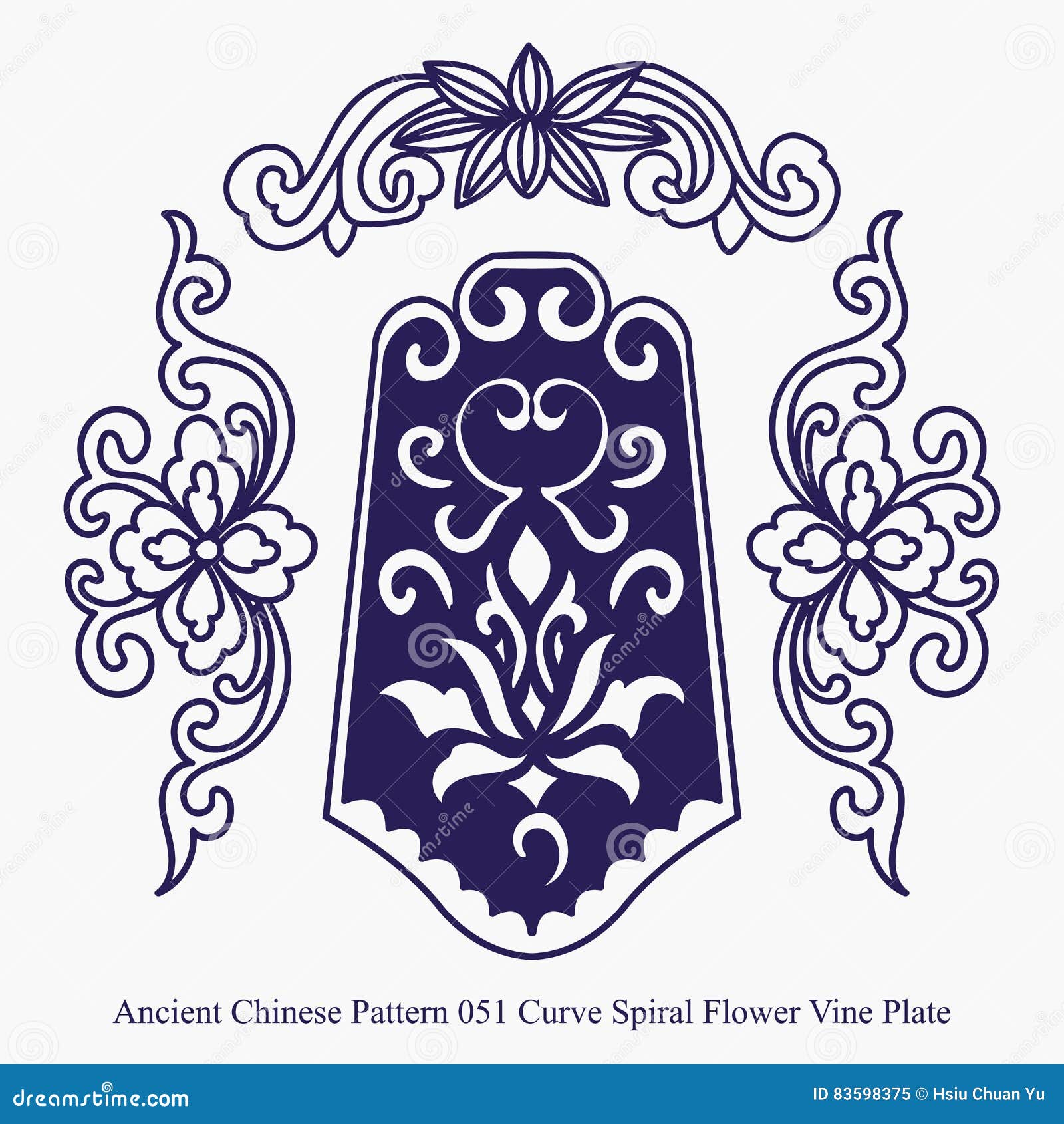Ancient Chinese Pattern of Curve Spiral Flower Vine Plate Stock Vector ...