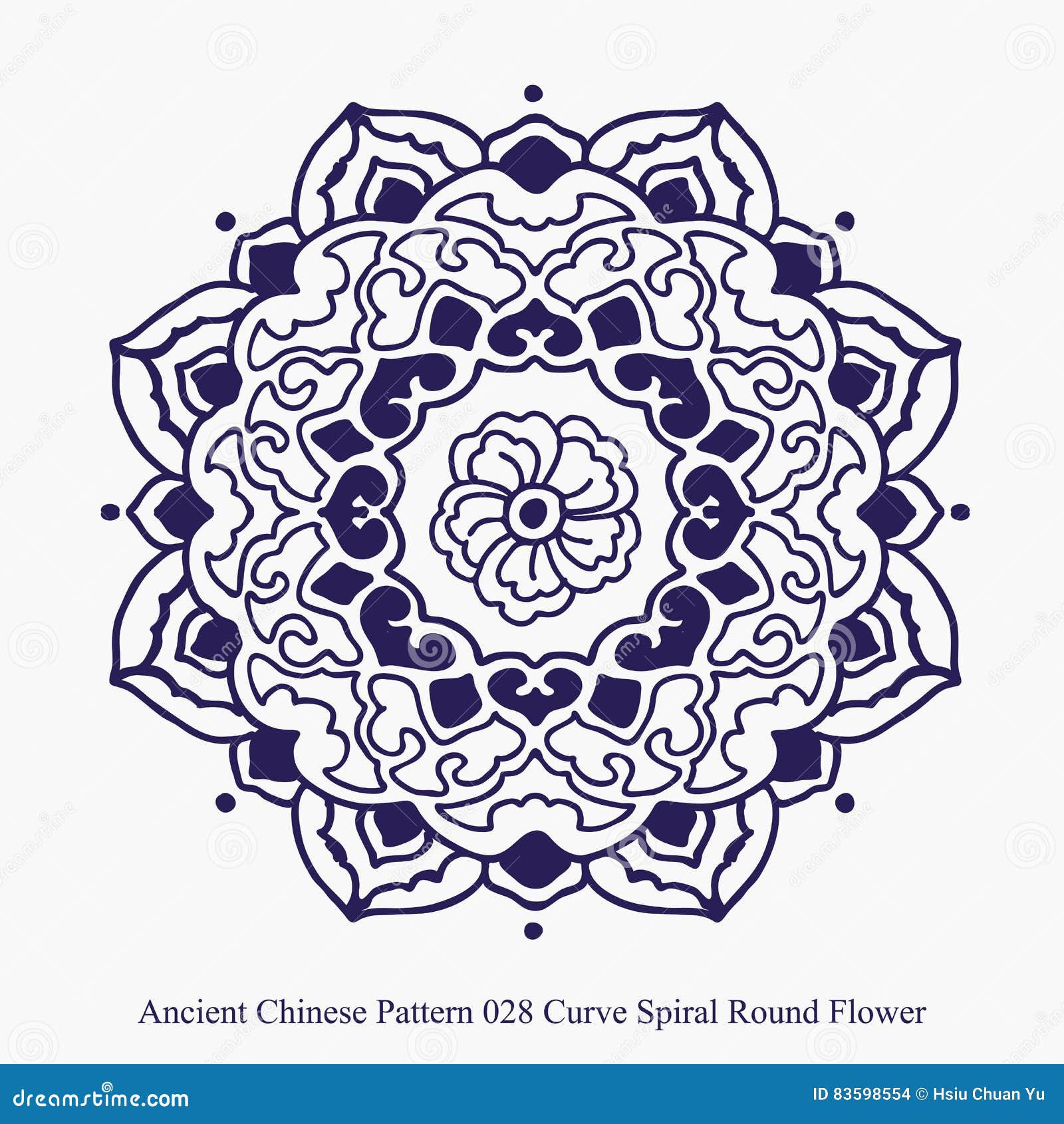 Ancient Chinese Pattern of Curve Spiral Round Flower Stock Vector ...