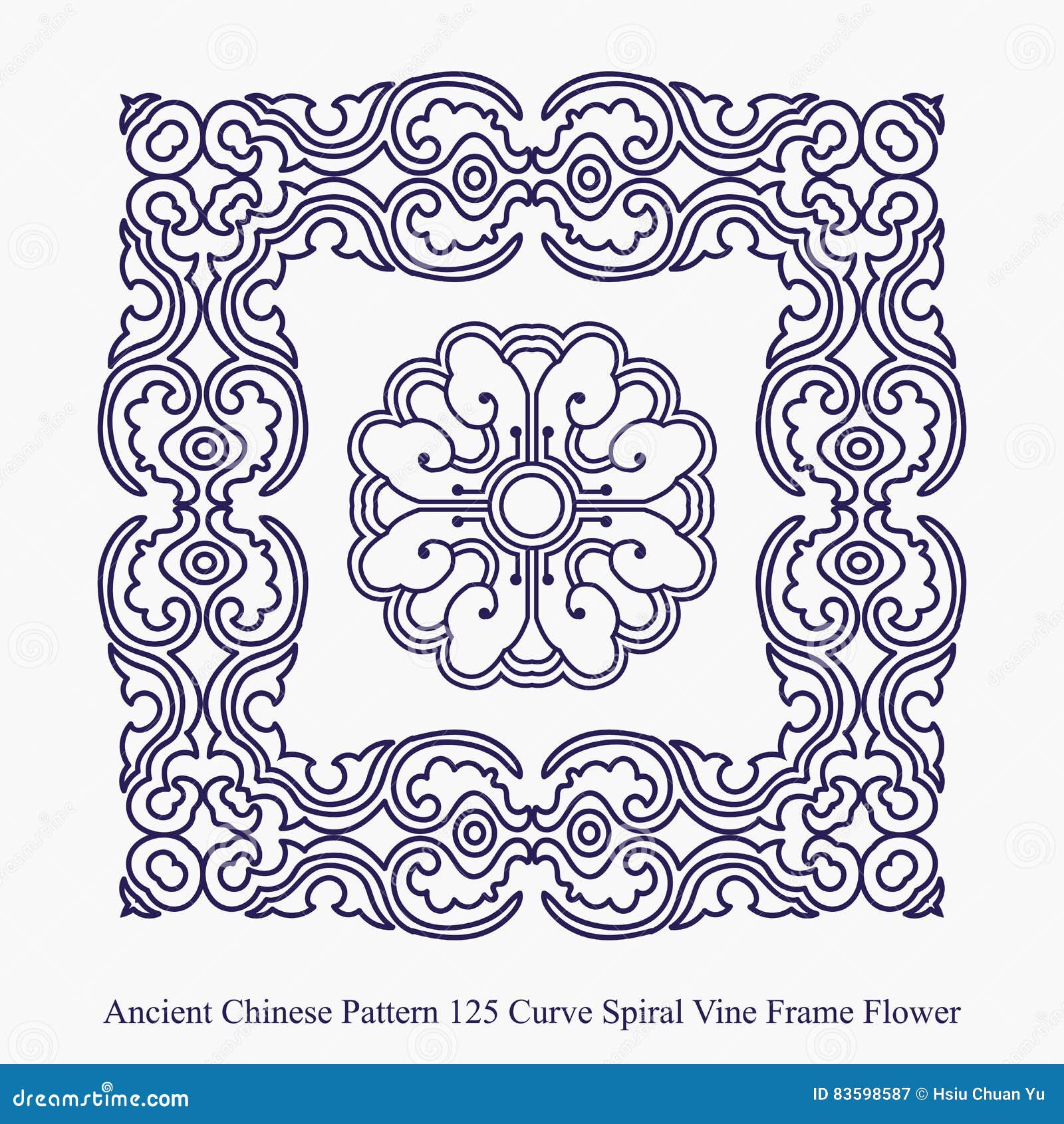 Ancient Chinese Pattern of Curve Spiral Vine Frame Flower Stock Vector ...