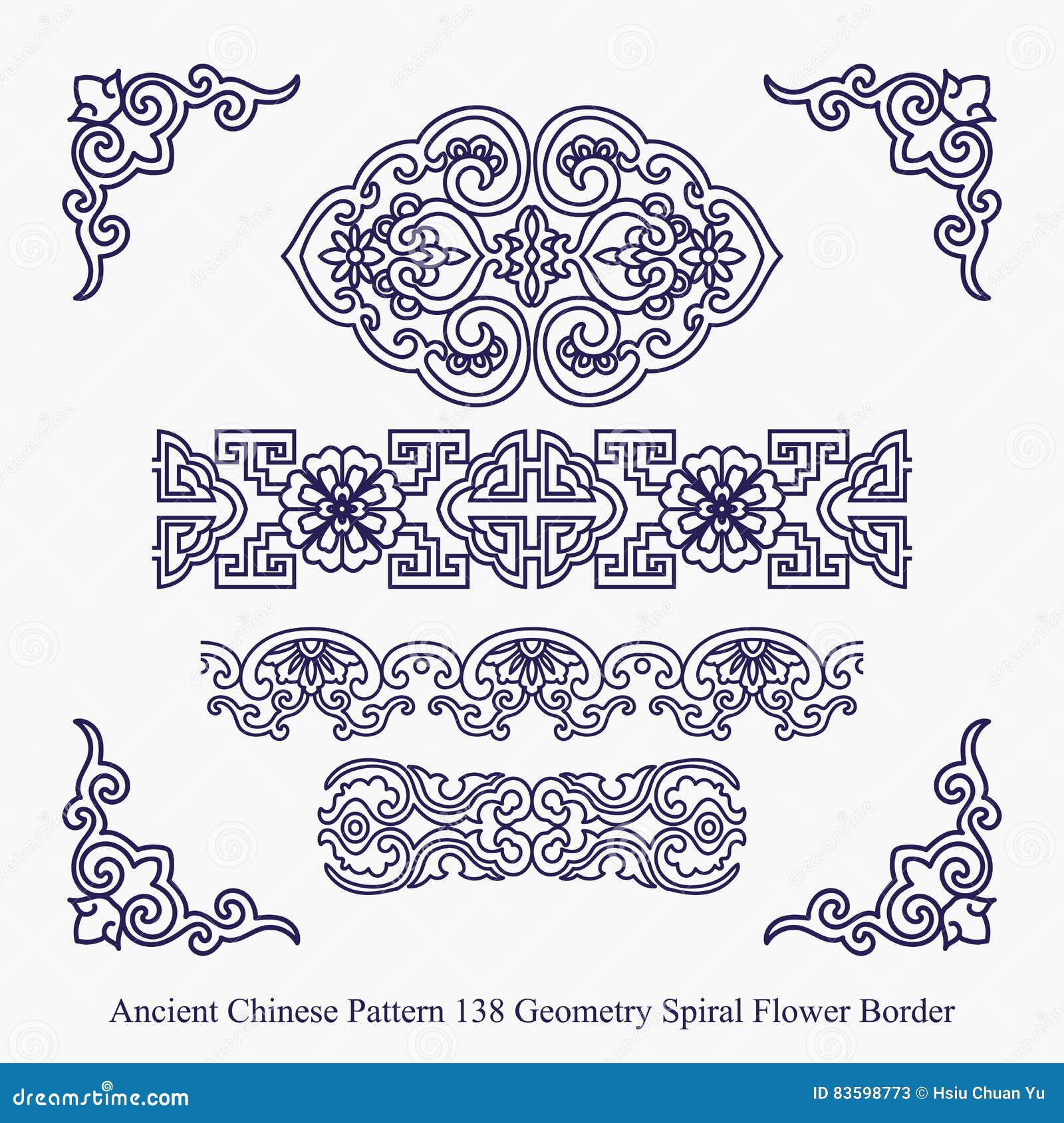 Ancient Chinese Pattern of Geometry Spiral Flower Border Stock Vector ...