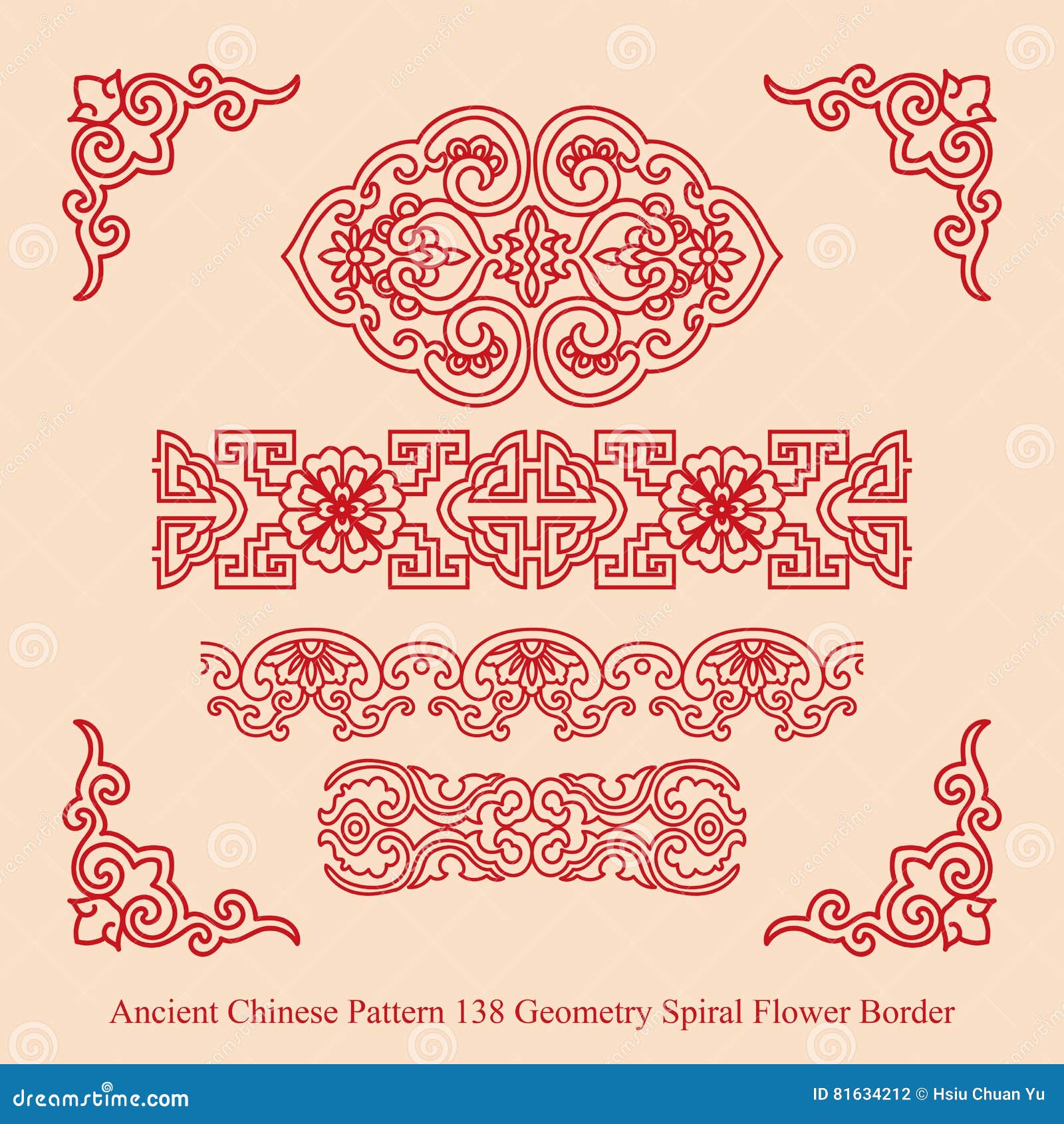 Ancient Chinese Pattern_138 Geometry Spiral Flower Border Stock Vector ...