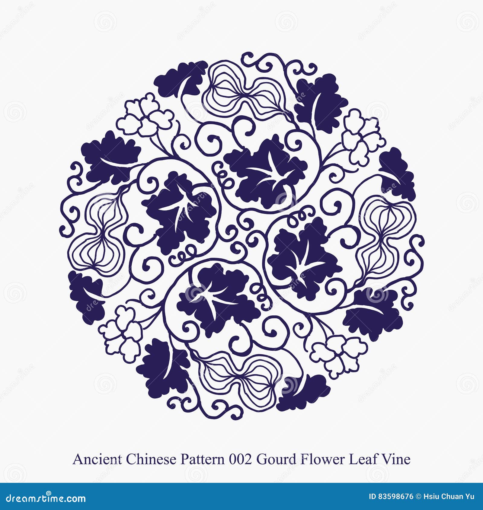 Ancient Chinese Pattern of Gourd Flower Leaf Vine Stock Vector ...