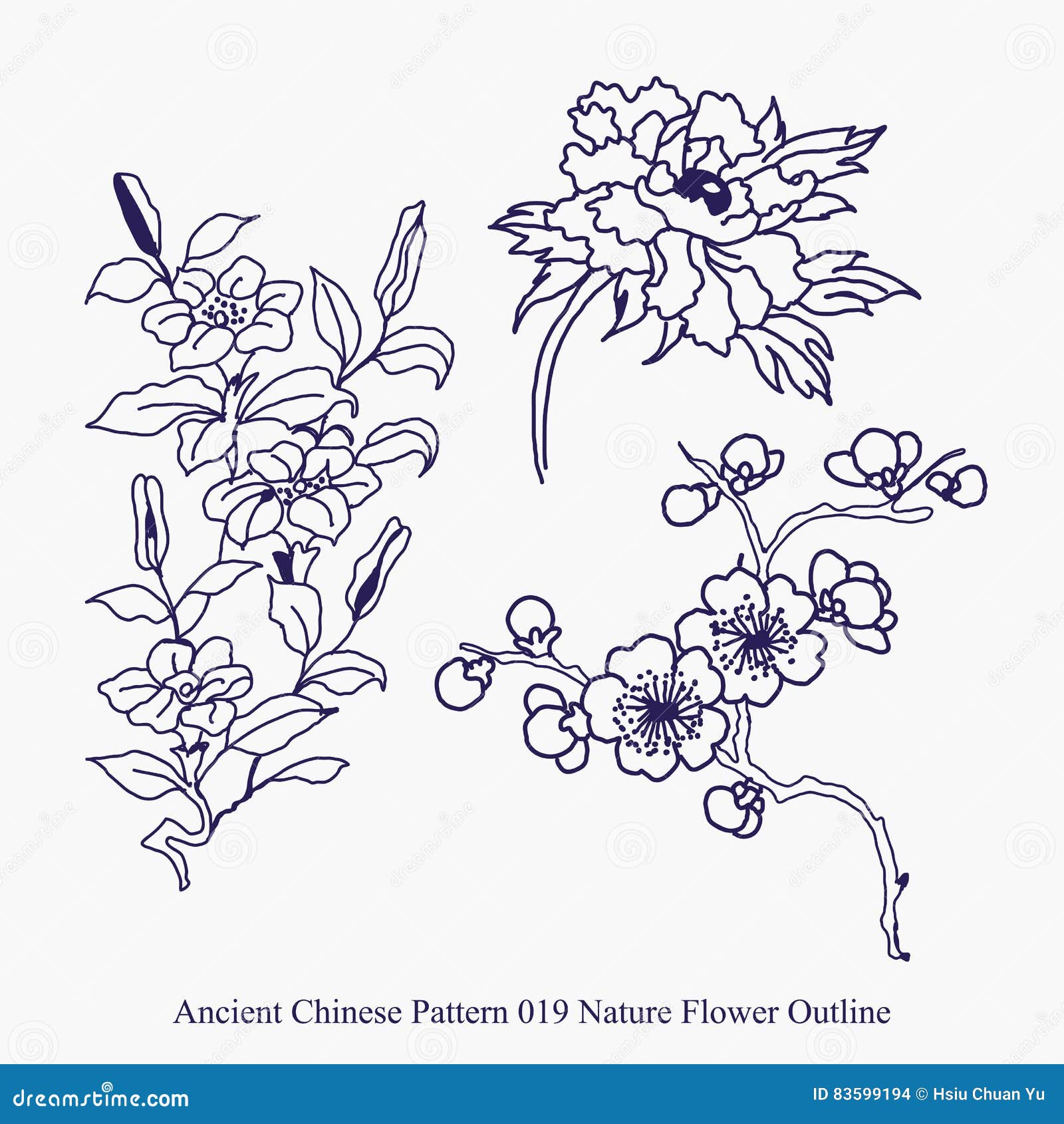 Ancient Chinese Pattern of Nature Flower Outline Stock Vector ...