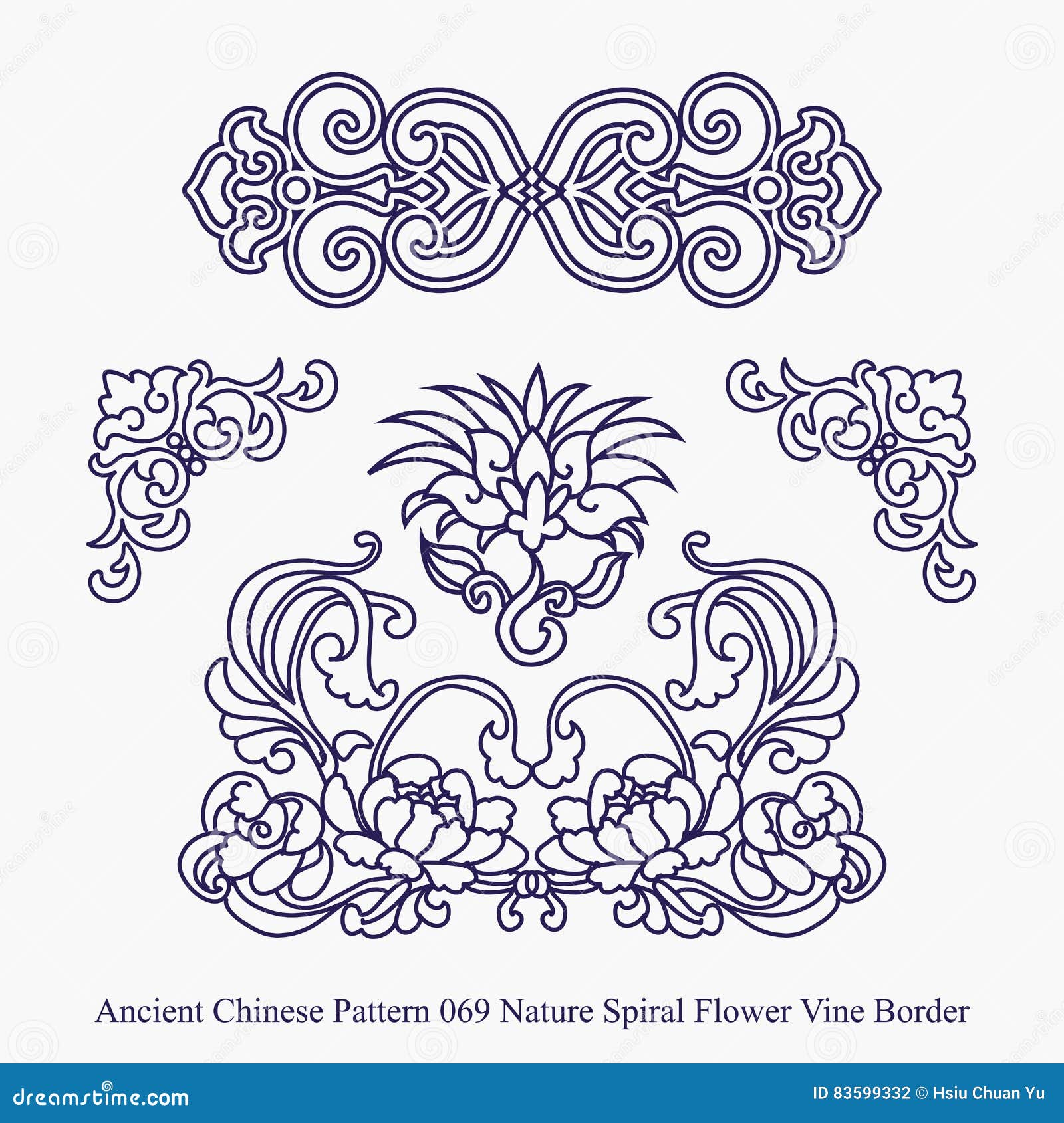 Ancient Chinese Pattern of Nature Spiral Flower Vine Border Stock ...