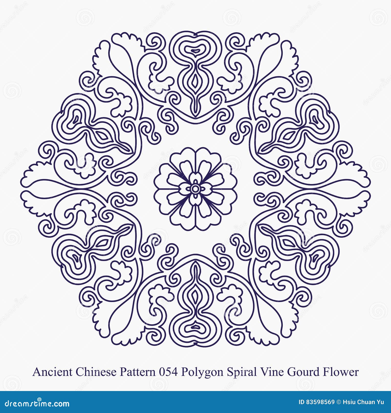 Ancient Chinese Pattern of Polygon Spiral Vine Gourd Flower Stock ...