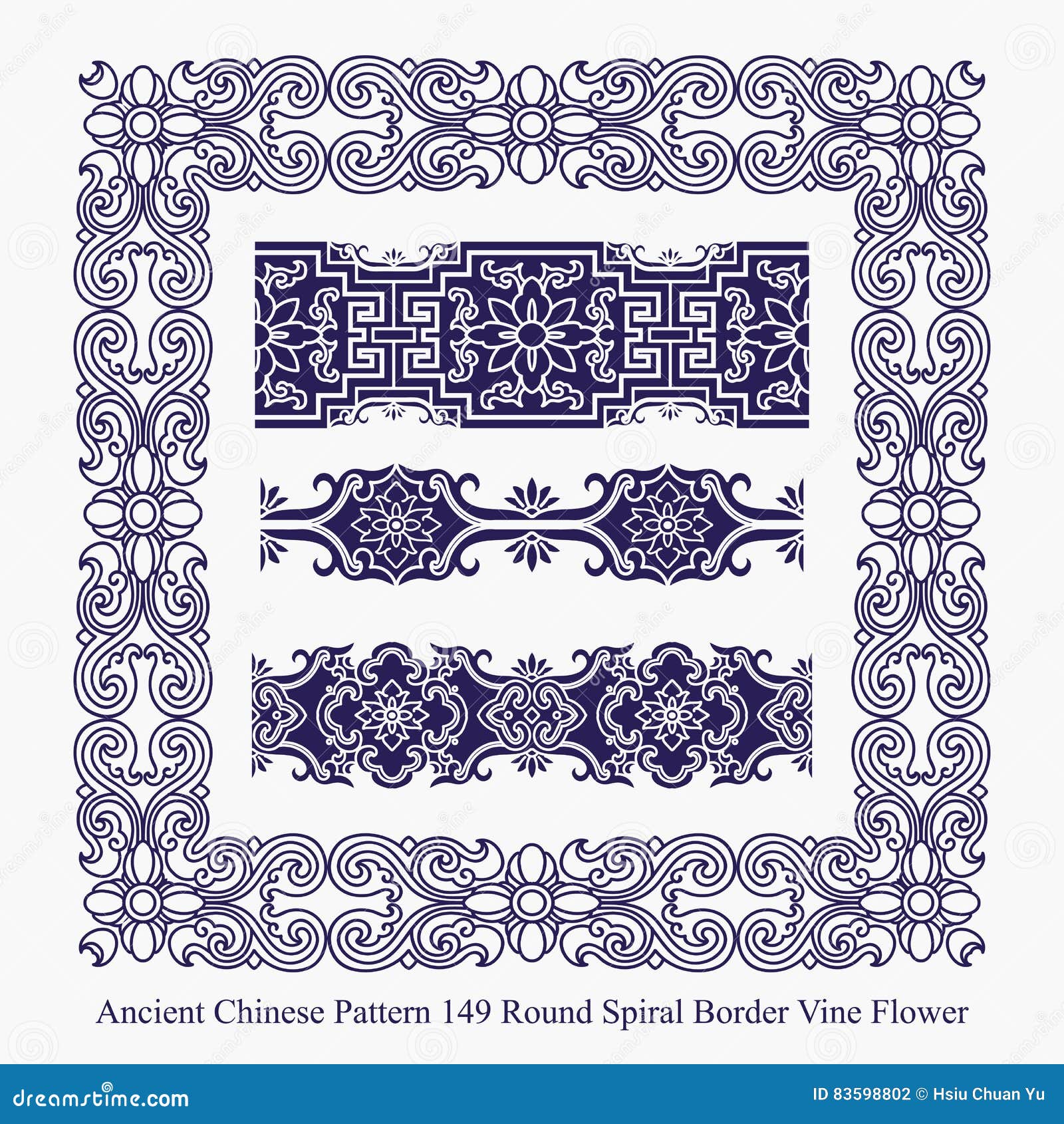 Ancient Chinese Pattern of Round Spiral Border Vine Flower Stock Vector ...
