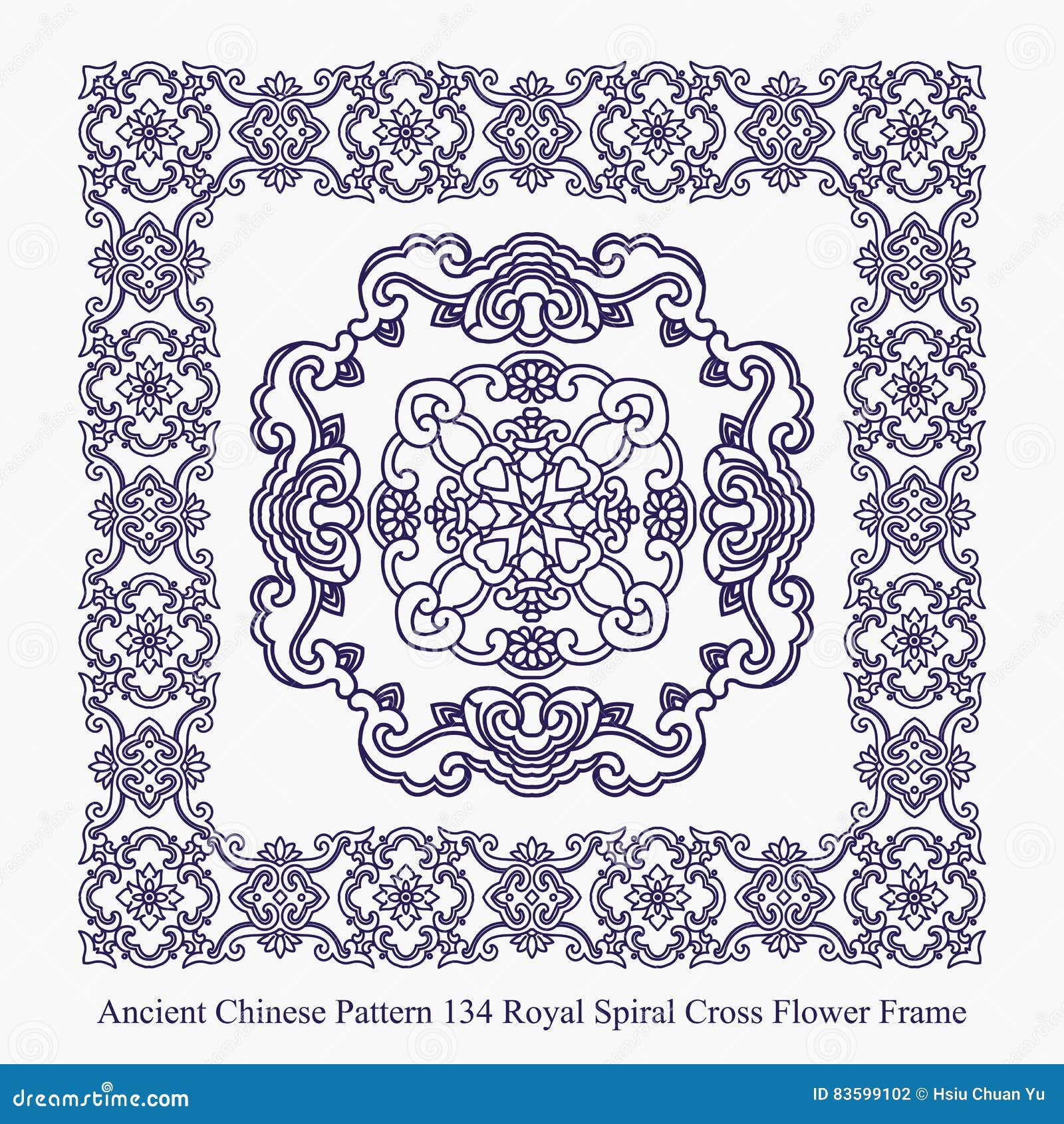 Ancient Chinese Pattern of Royal Spiral Cross Flower Frame Stock Vector ...