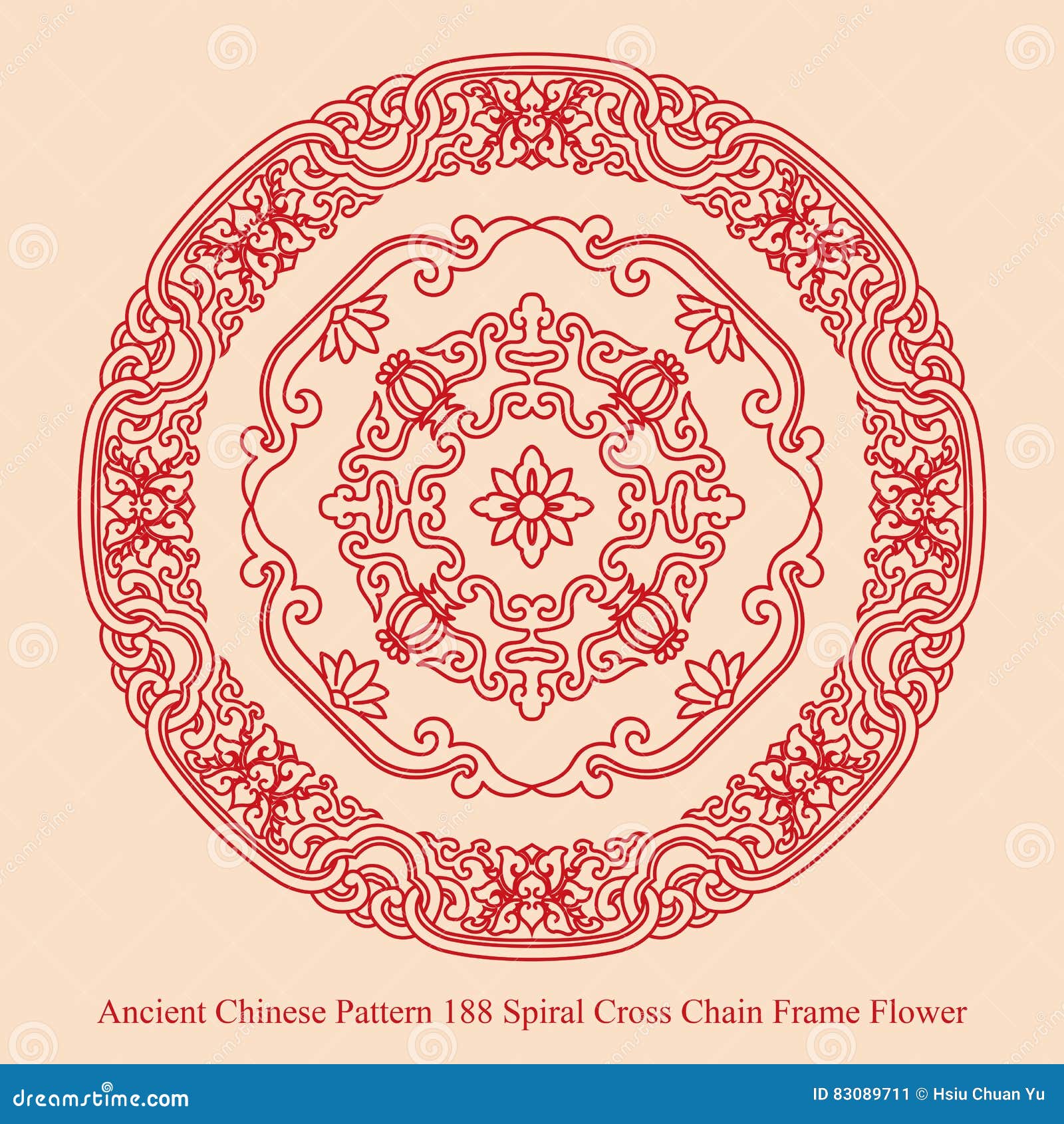 Ancient Chinese Pattern of Spiral Cross Chain Frame Flower Stock Vector ...