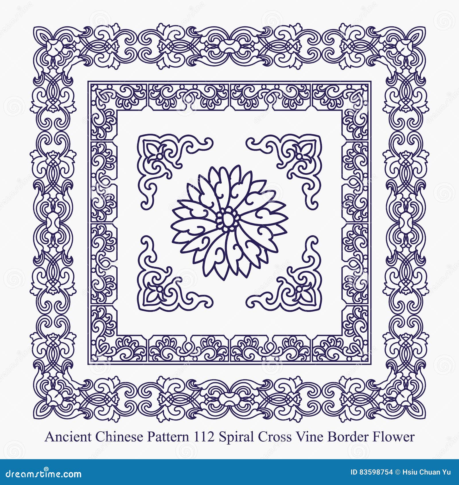Ancient Chinese Pattern of Spiral Cross Vine Border Flower Stock Vector ...