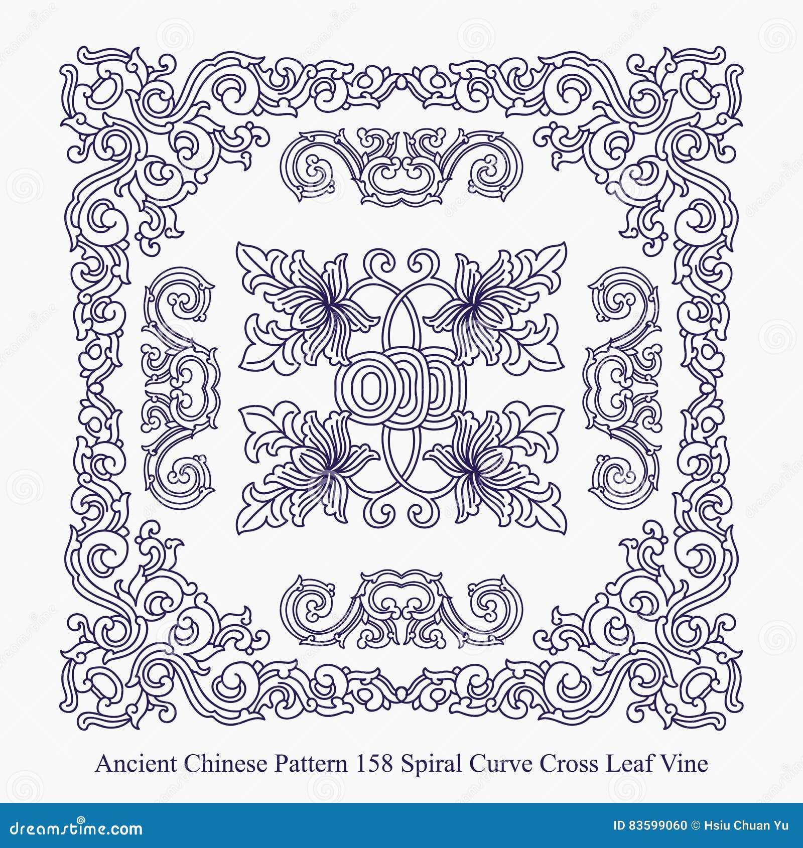 Ancient Chinese Pattern of Spiral Curve Cross Leaf Vine Stock Vector ...