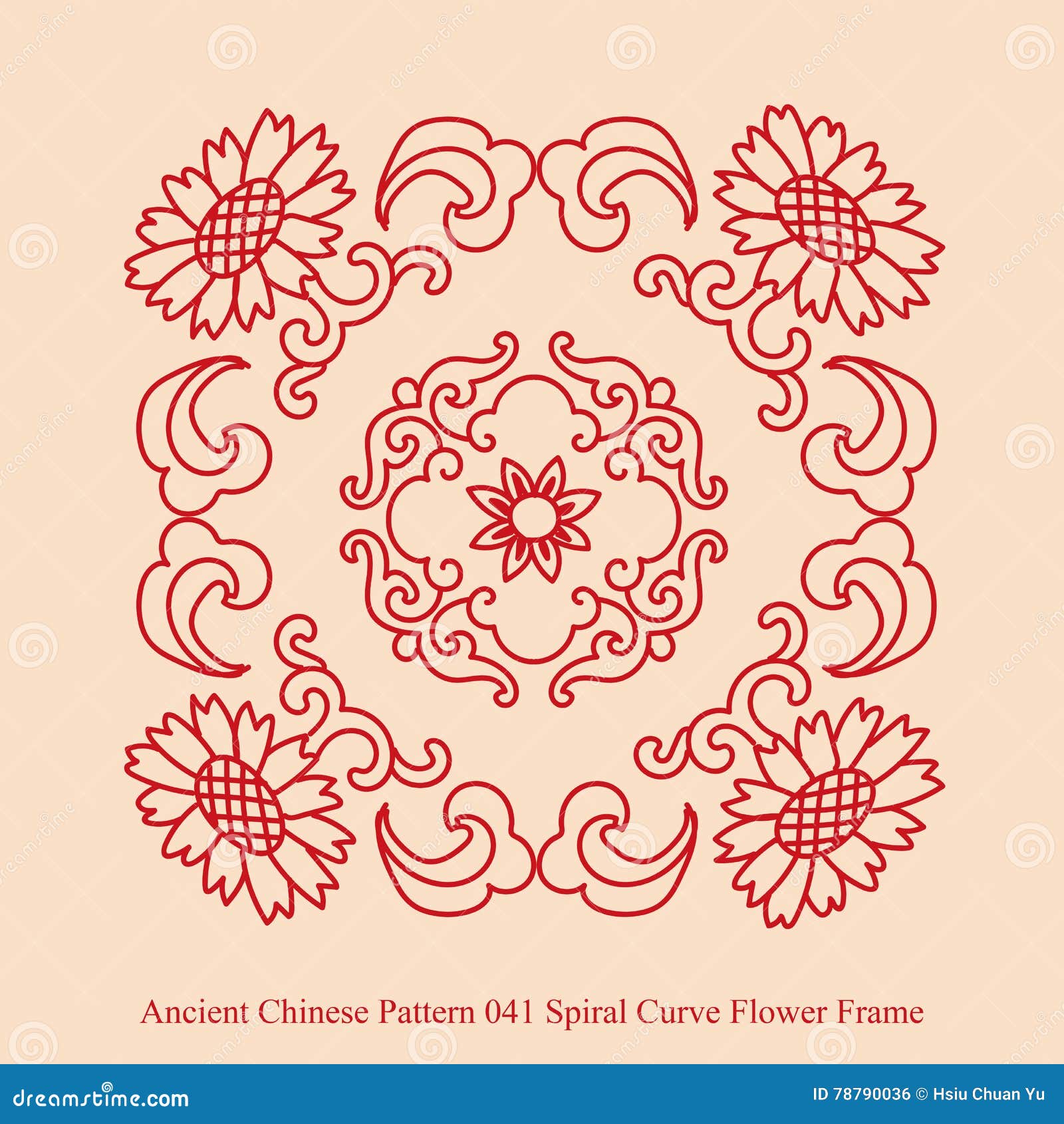 Ancient Chinese Pattern_041 Spiral Curve Flower Frame Stock Vector ...